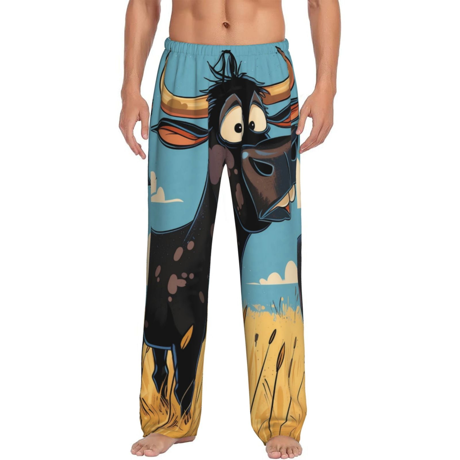 Mens Pajama Pants, Whimsical Cartoon Cow Lounge Pj Pants With ...