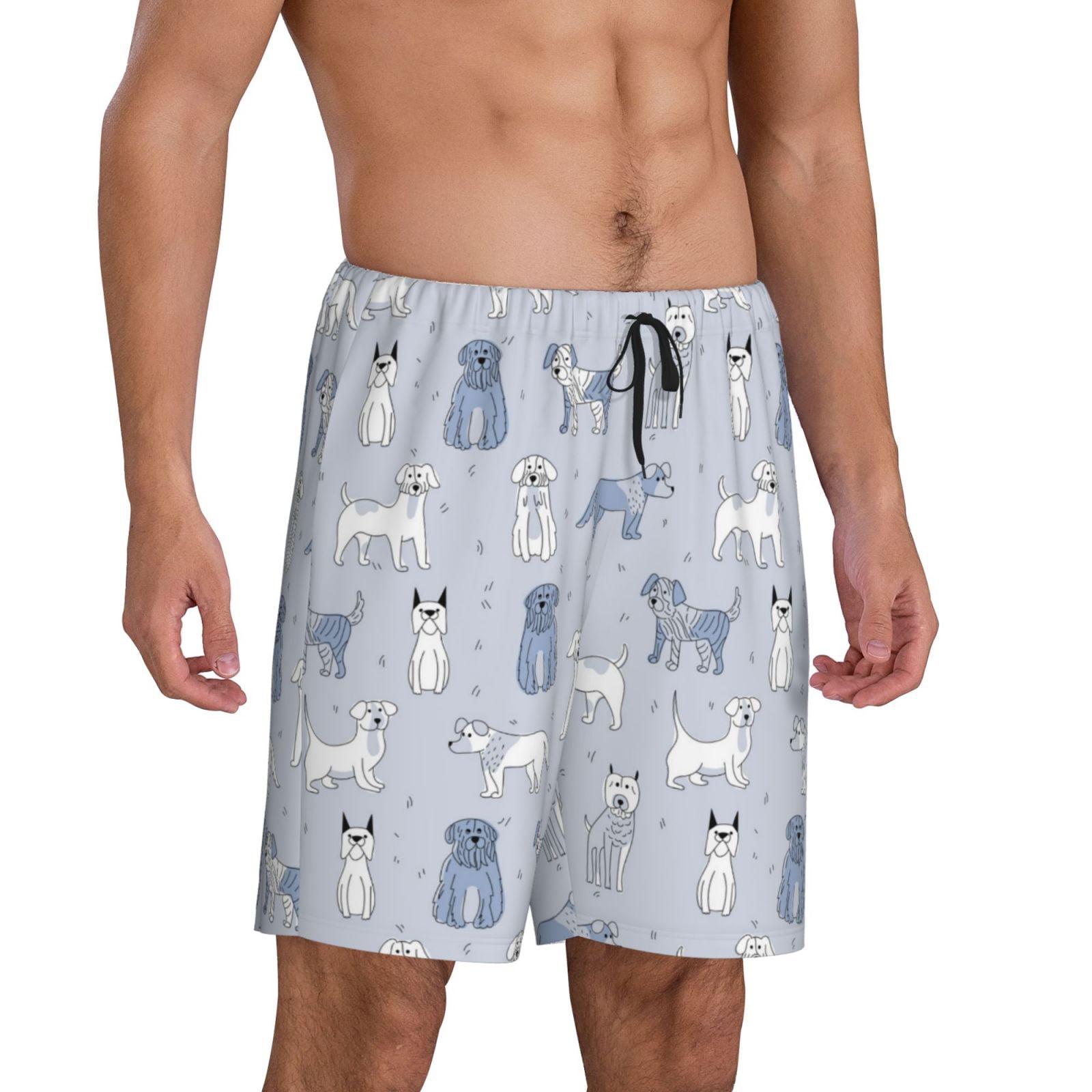 Mens Pajama Pants - White Cute Dog Sleep Shorts Mens Pajama Shorts ...