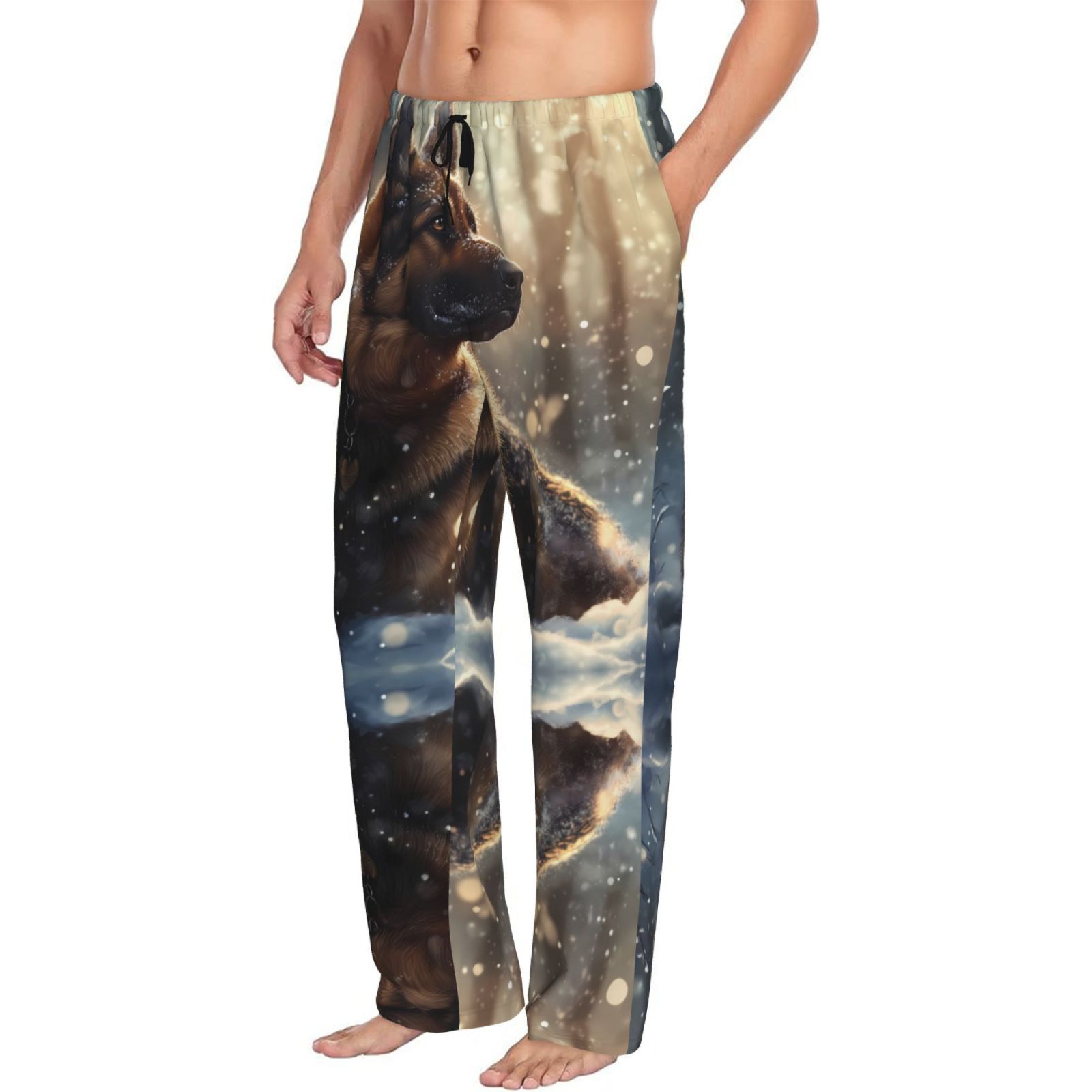 Mens Pajama Pants, Winter Snowflake German Shepherd Soft Sleep & Lounge ...