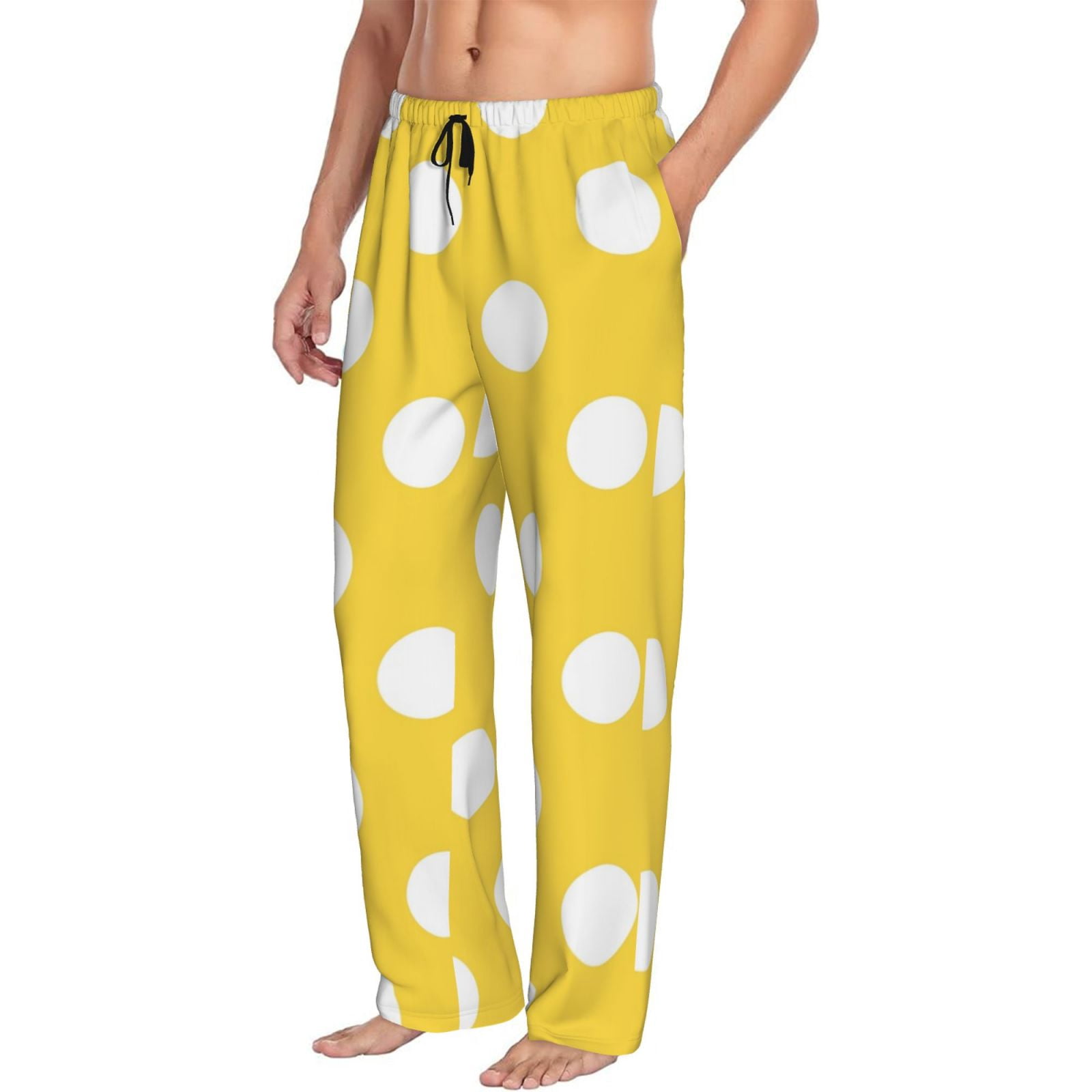 Mens Pajama Pants, Yellow And White Polka Dot Mens PJ Pants Bottoms ...