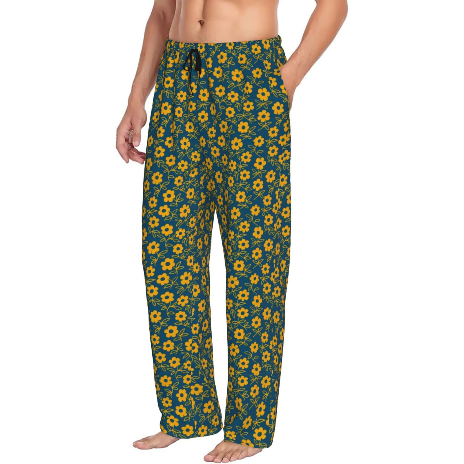 Mens Pajama Pants, Yellow Floral Mens PJ Pants Bottoms Sleep Pants ...