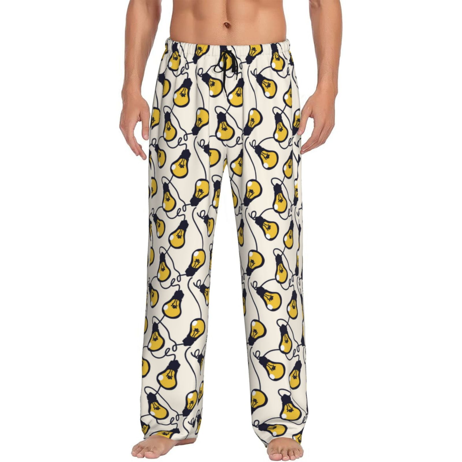 Mens Pajama Pants, Yellow Light Bulbs Print Lounge Pj Pants With ...