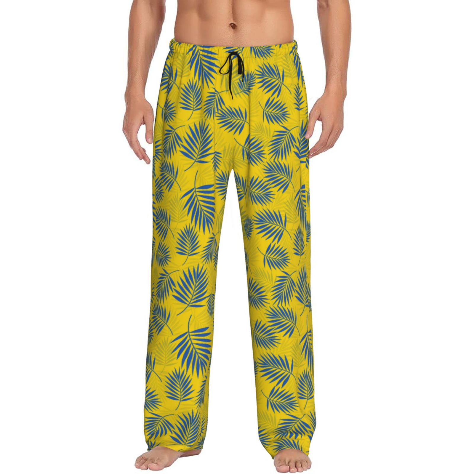 Mens Pajama Pants Yellow Palm leaf Mens Pajama Pants, Soft Sleep Lounge ...