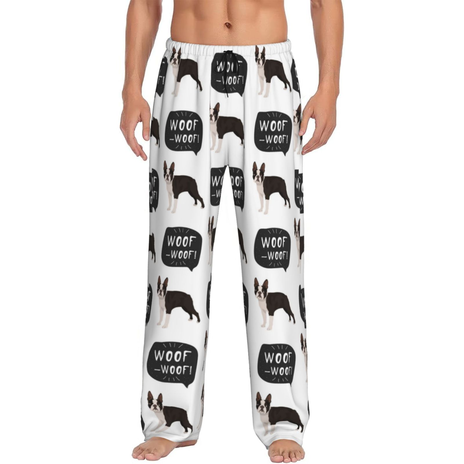 Mens Pajama Pants - boston terrier dog woof white Soft Sleep Lounge ...