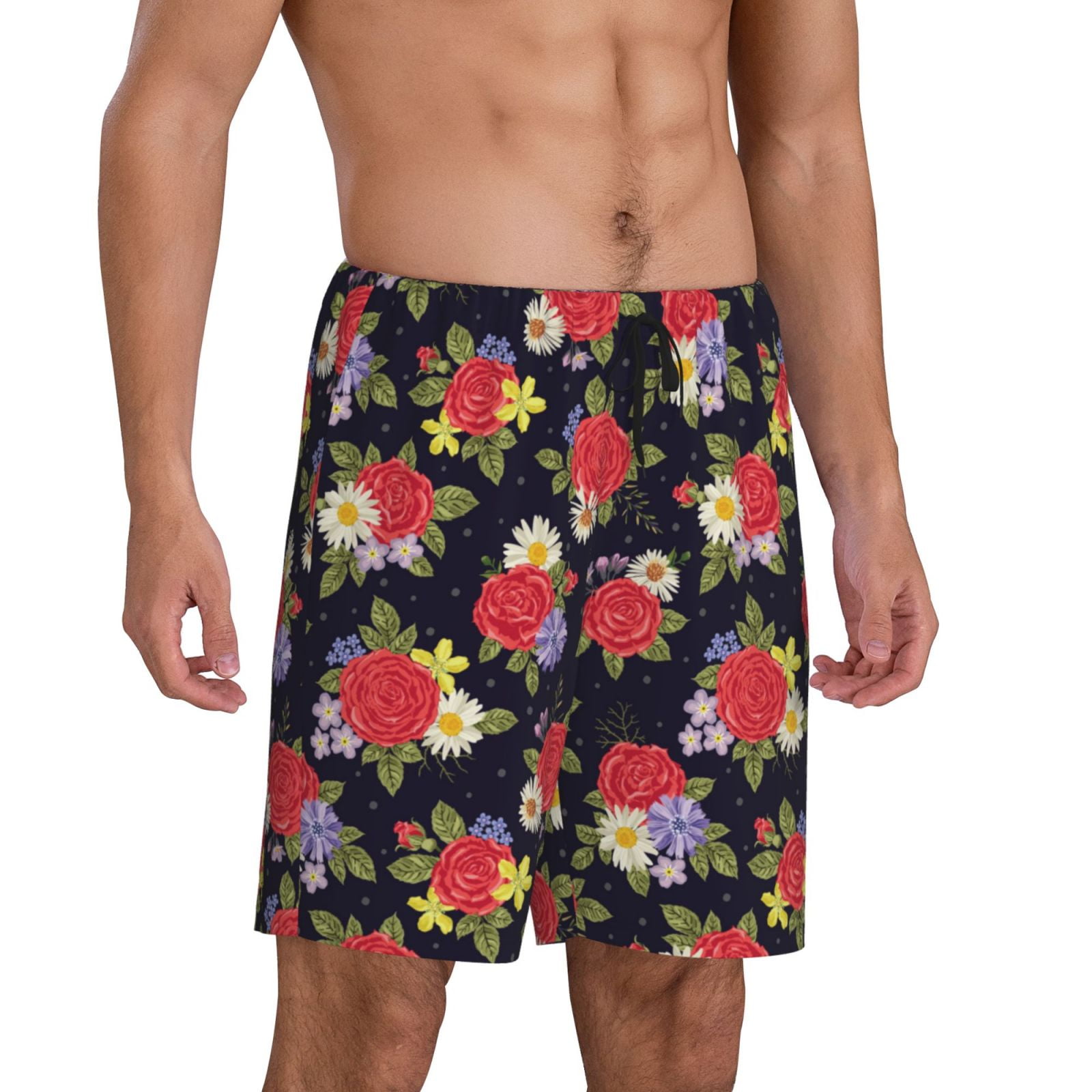 Mens Pajama Pants - red rose flower Comfy Sleep Shorts Mens Pajama ...