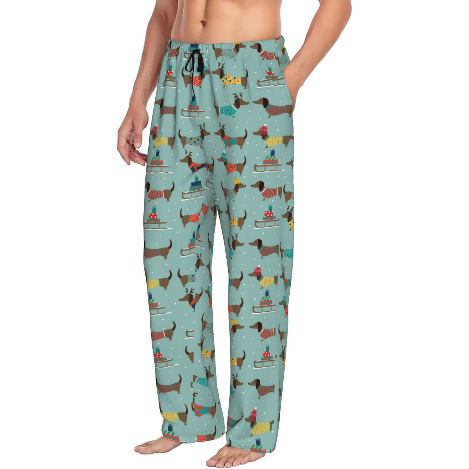 Mens Pajama Pants, winter ski Dachshund Mens PJ Pants Bottoms Sleep ...