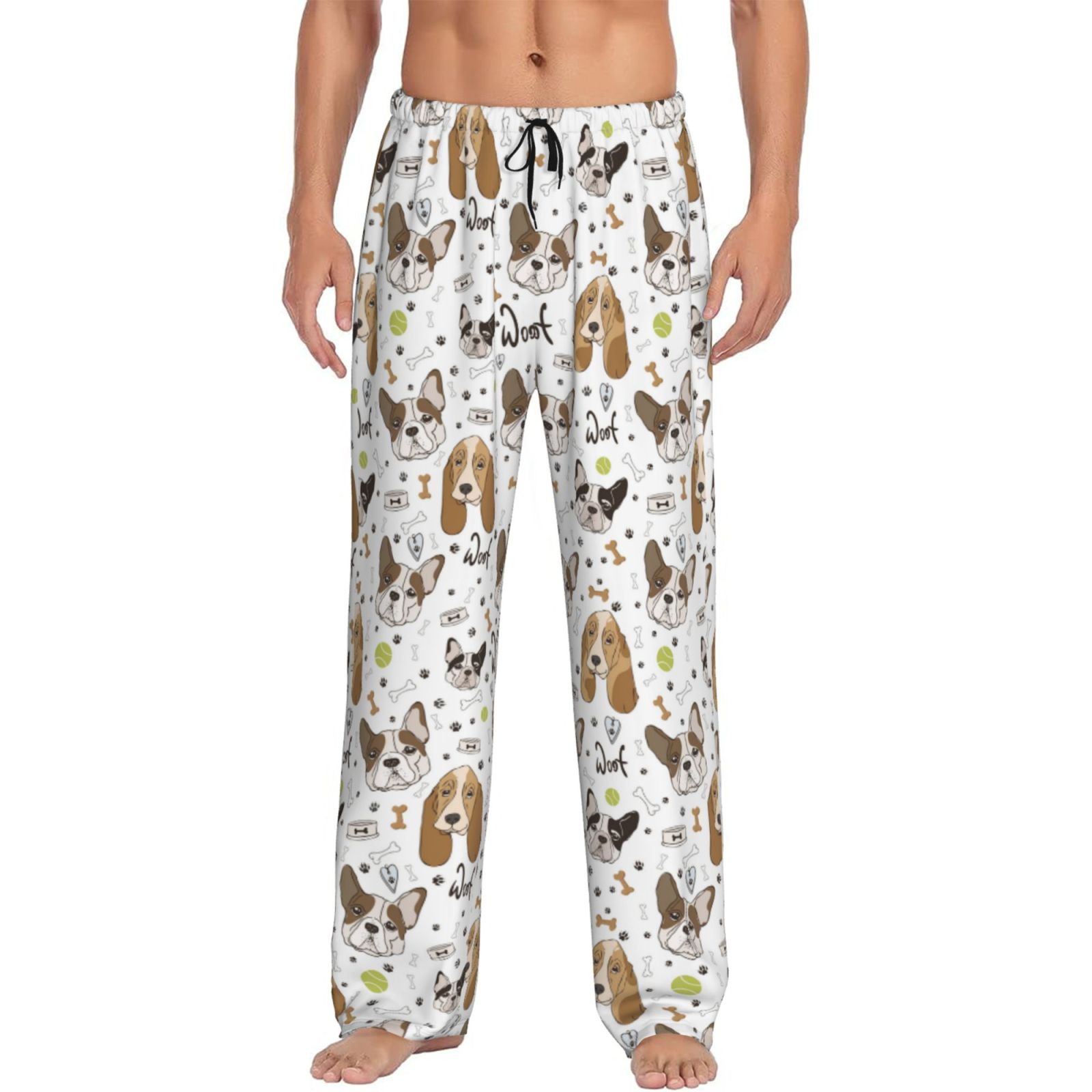 Mens Pajama Pants woof Cute Dog Puppy Mens Pajama Pants, Soft Sleep ...