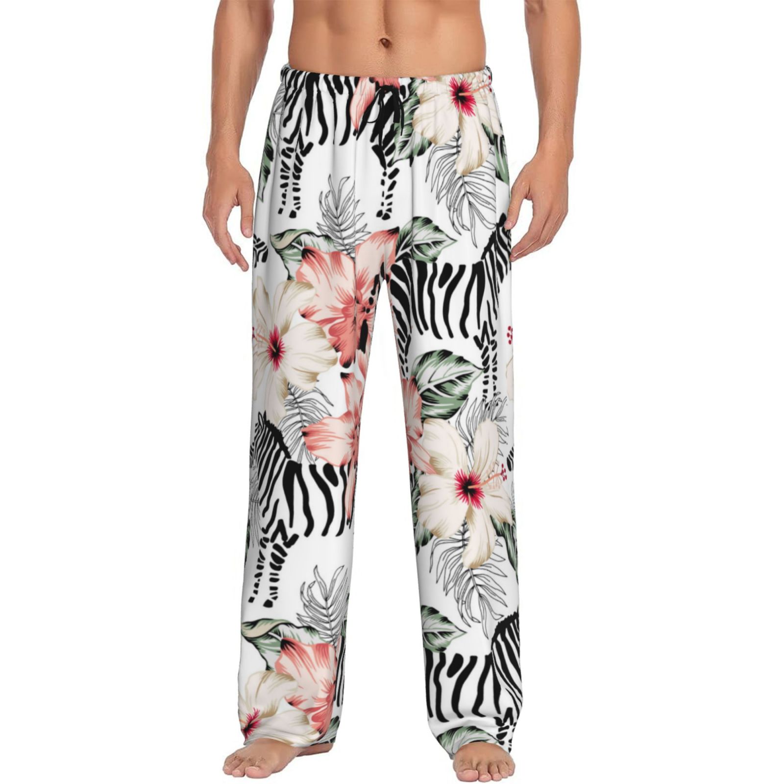 Mens Pajama Pants - zebra orchid Tropical palm leaves Soft Sleep Lounge ...
