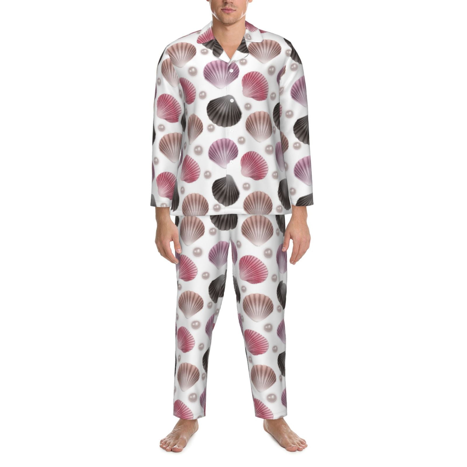 Mens Pajama Set, Pink Purple Black Shell Long Sleeve Pjs Set, Sleepwear ...