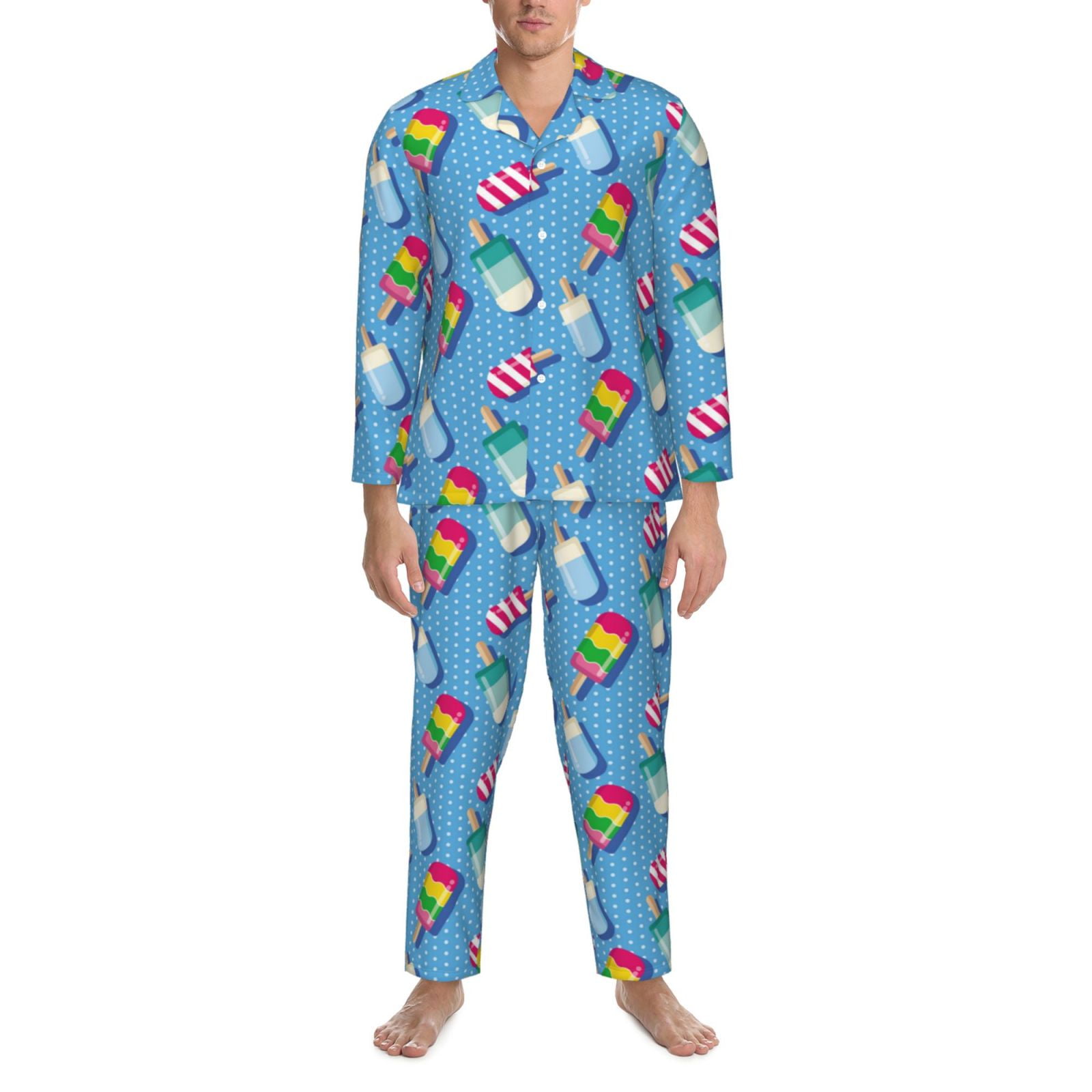 Mens Pajama Set, Popsicle Pattern A Long Sleeve Pjs Set, Sleepwear ...