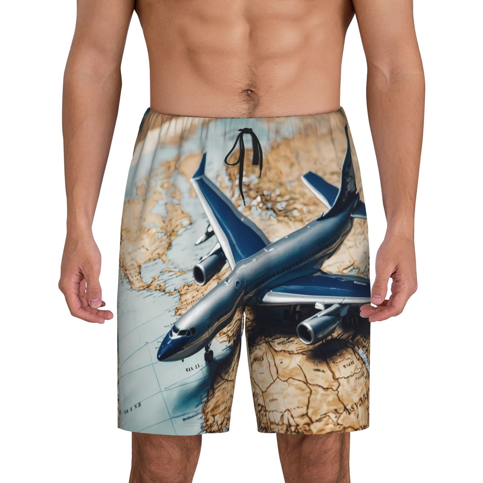 Mens Pajama Shorts, Airplane World Map Adventure Mens Sleep Lounge ...