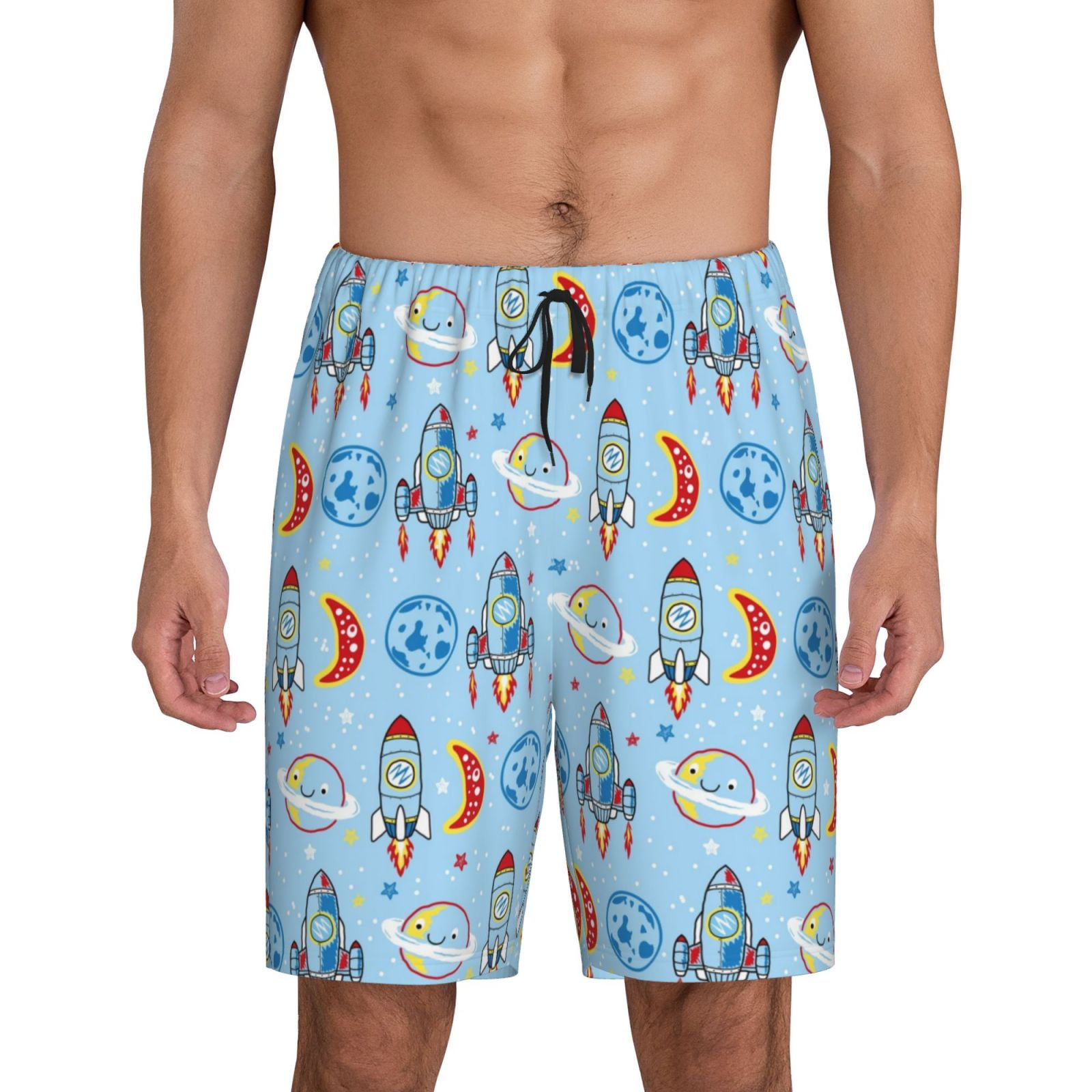 Mens Pajama Shorts, Cartoon Rocket With Space Sleep Shorts Men Pajama ...