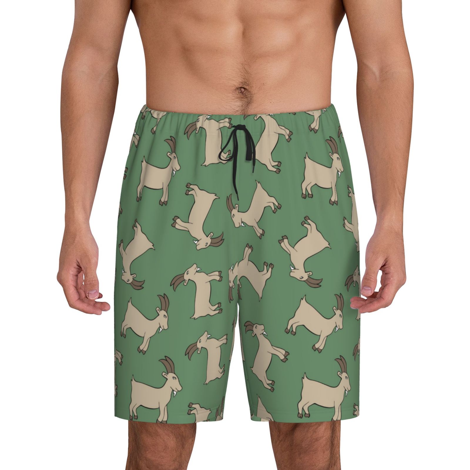 Mens Pajama Shorts - Classic Cute Goat Green Elastic Waistband Mens ...