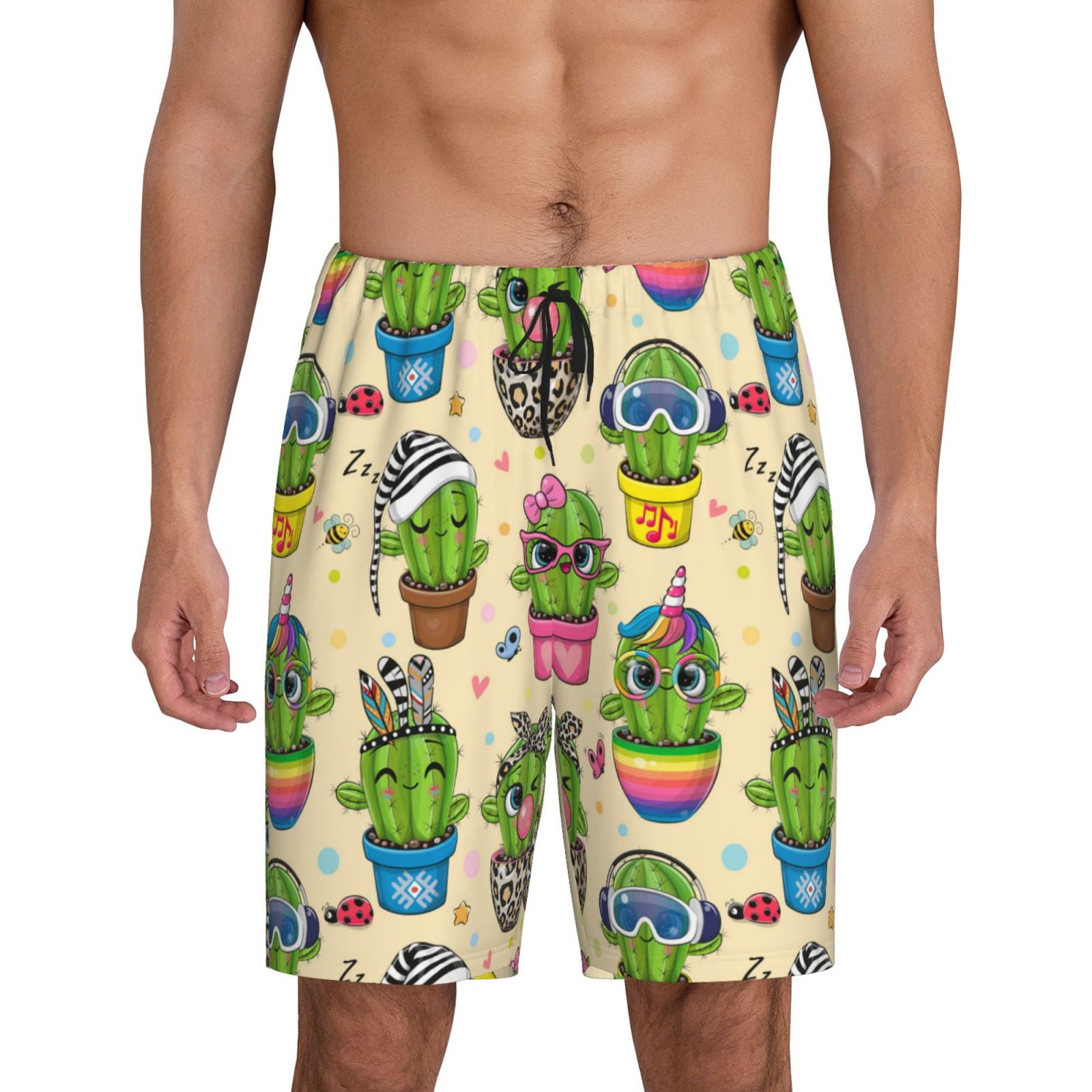 Mens Pajama Shorts, Cute Cartoon Cactus Sleep Shorts Men Pajama Bottoms ...