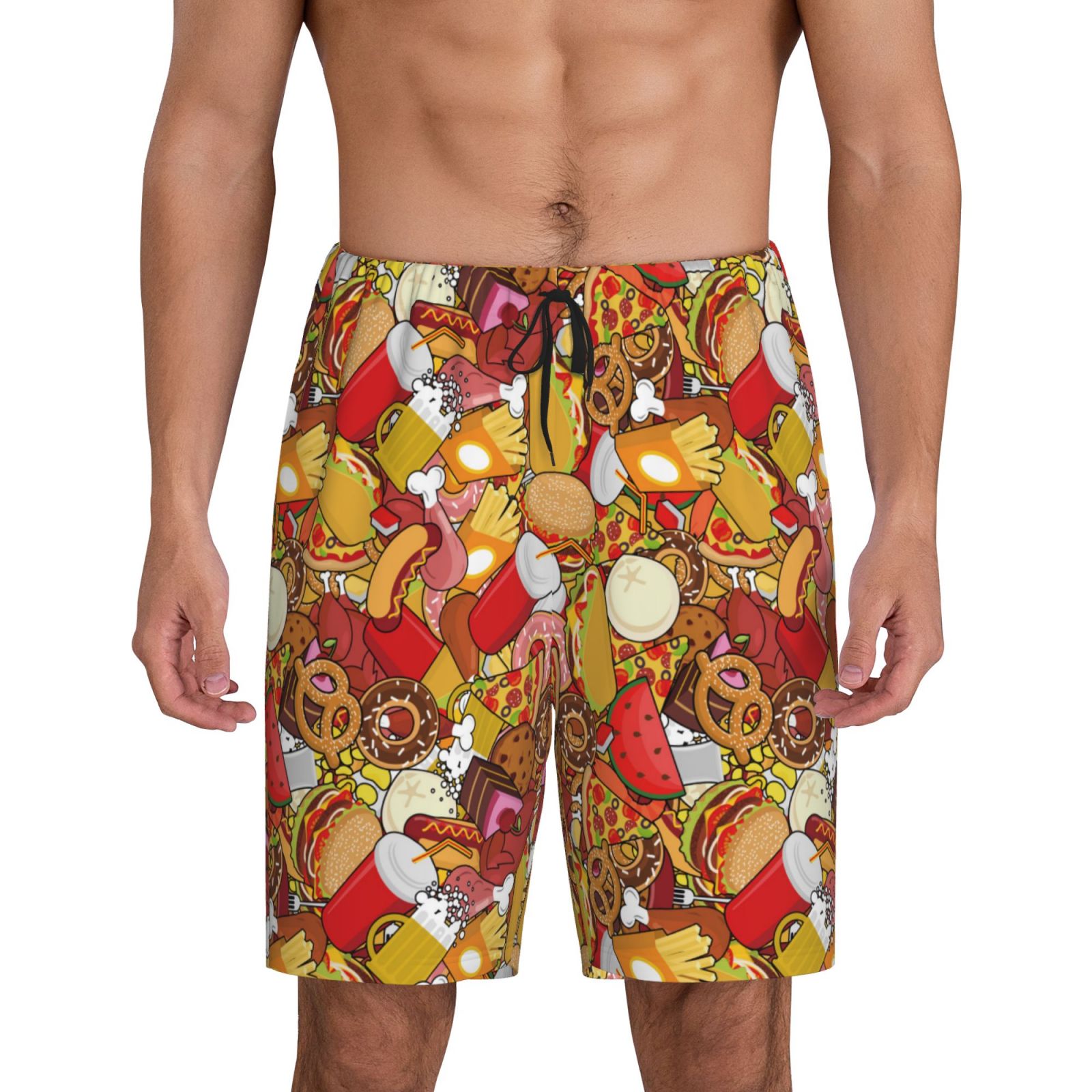 Mens Pajama Shorts - Cute Food Cake Chicken Leg Donuts Elastic ...