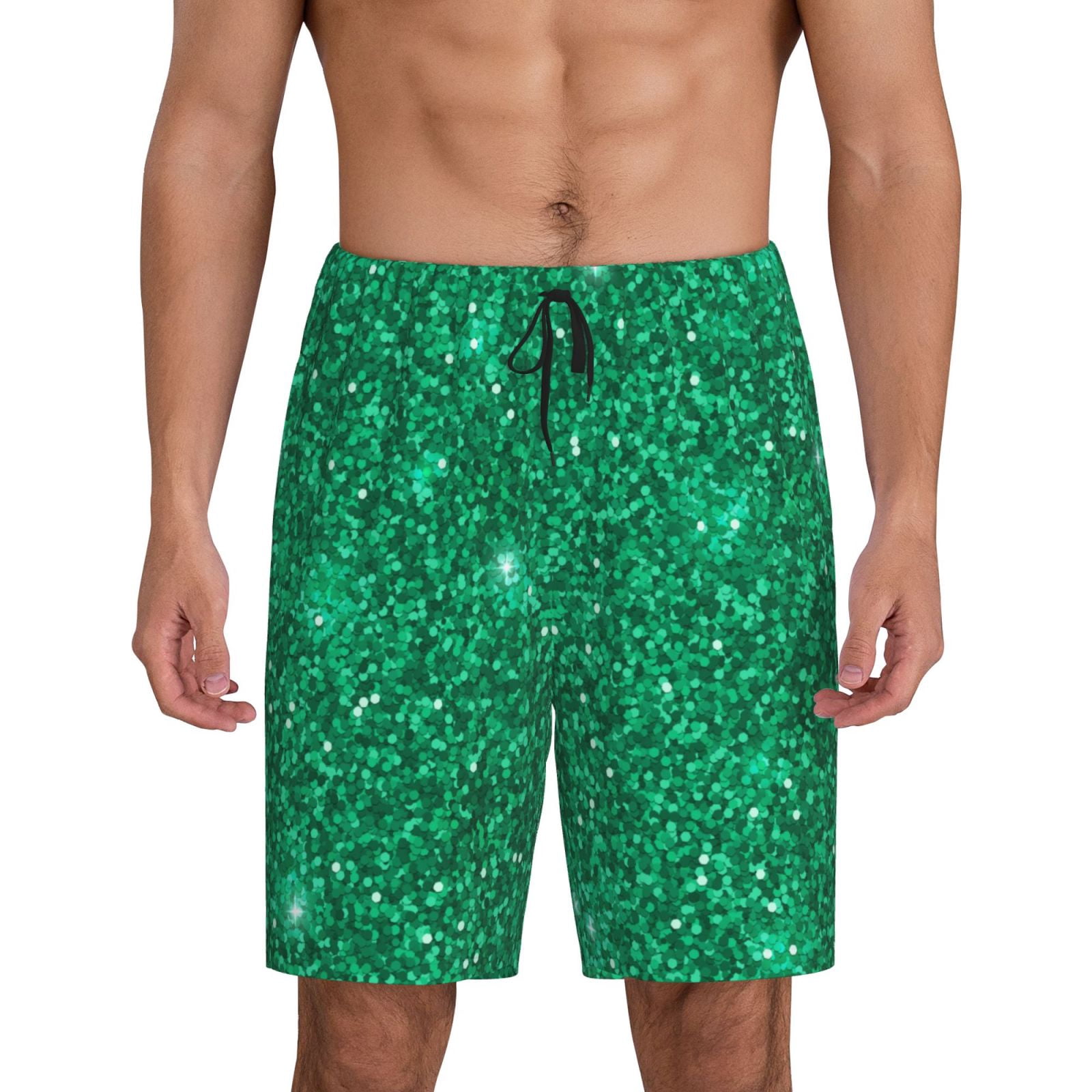 Mens Pajama Shorts, Emerald Glitter Sparkles Sleep Shorts Men Pajama ...