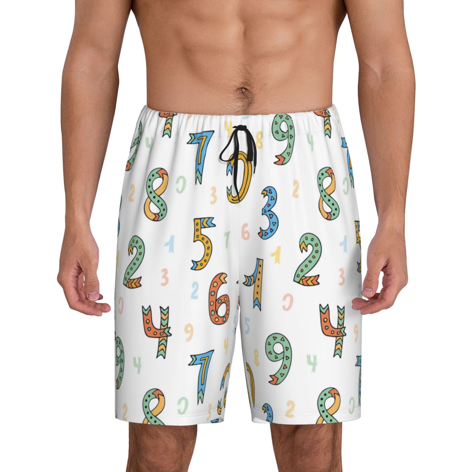 Mens Pajama Shorts - Math Number Print Cartoon Elastic Waistband Mens ...