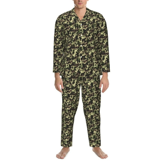 Mens Pajamas Set - Anchor Cool Camouflage Comfy Long Sleeve Button Up Pajama Sets for Men 2 ...