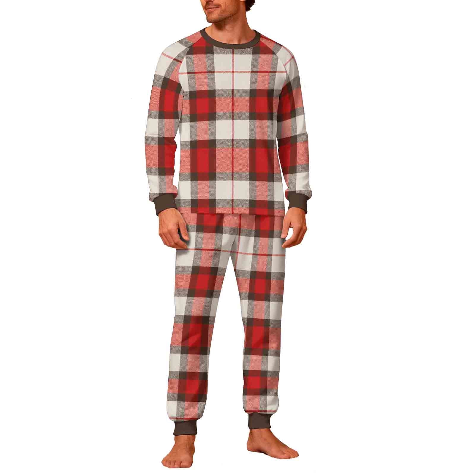 Mens Pajamas Set Christmas Loungewear Long Sleeve Crewneck T-Shirt ...