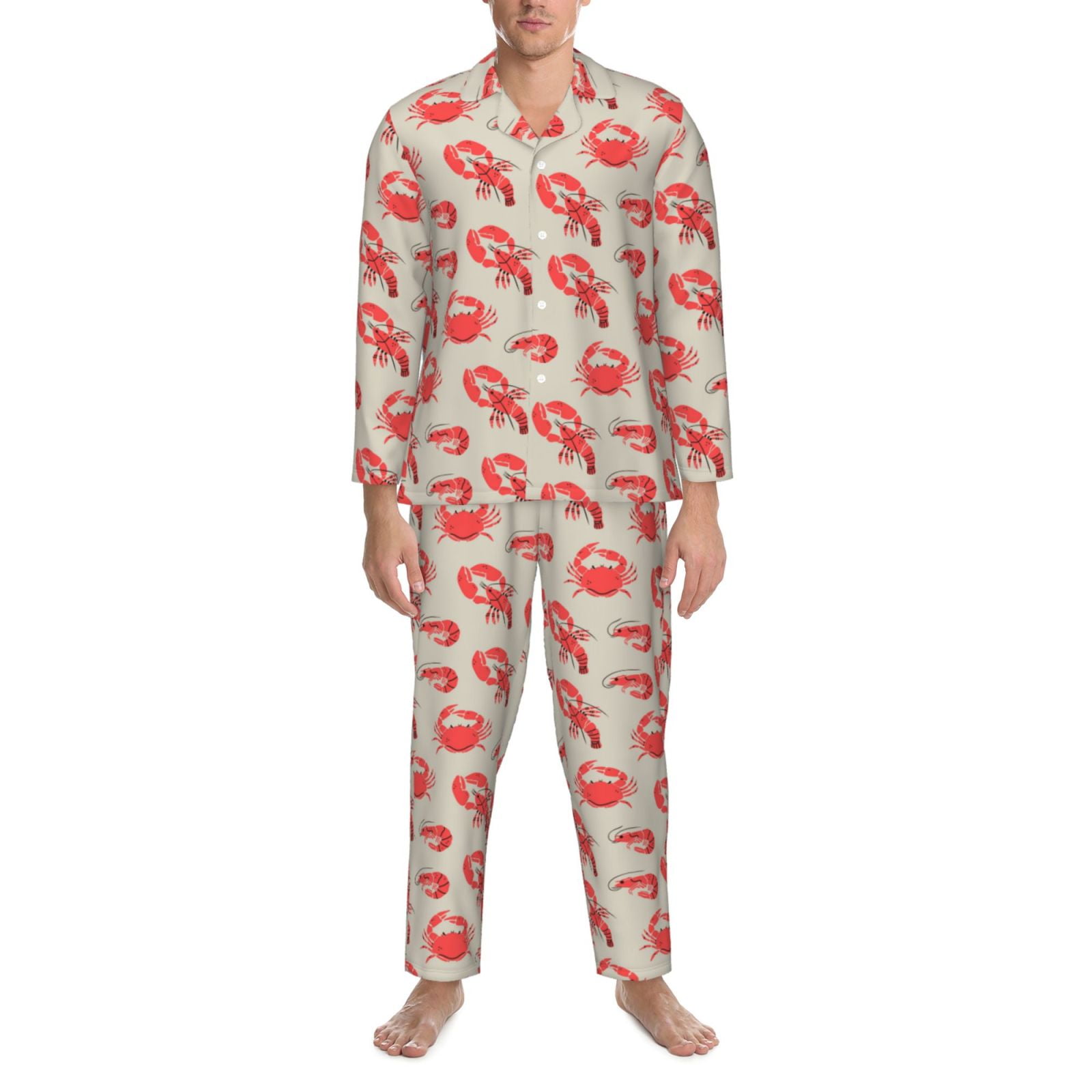 Mens Pajamas Set - Crab Lobster 1 Soft Comfy Long Sleeve Button Up ...