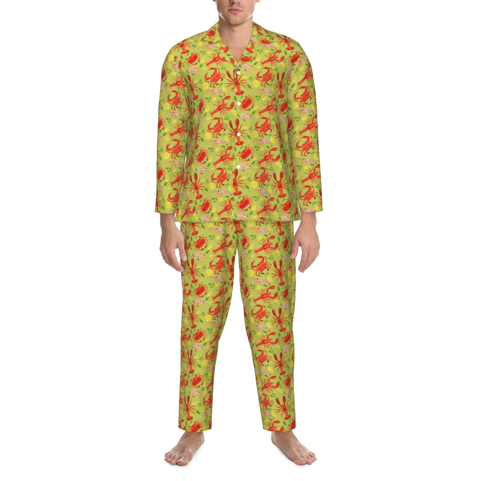 Mens Pajamas Set - Crab Lobster Comfy Long Sleeve Button Up Pajama Sets ...