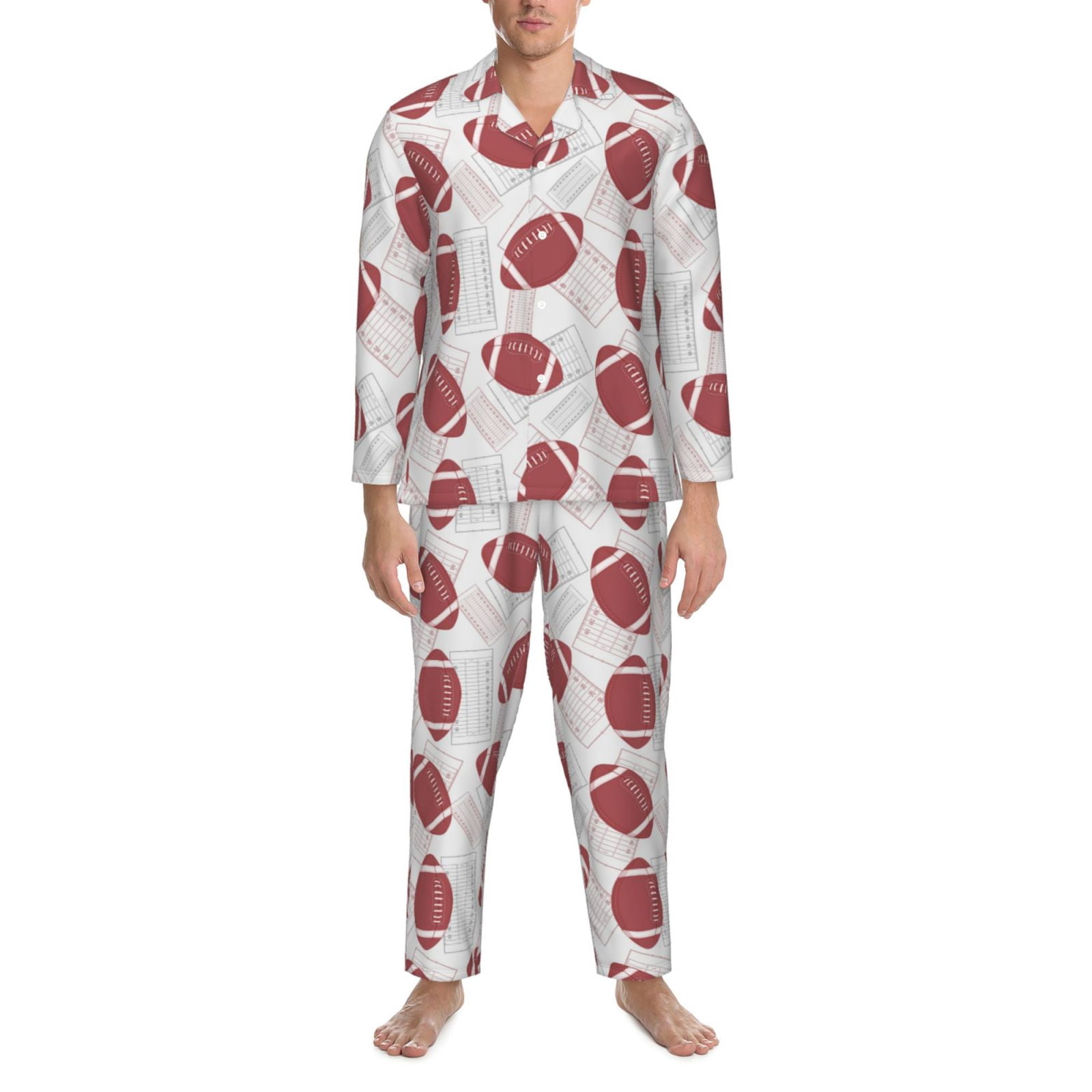 Mens Pajamas Set - Cute American Football Field Vintage Soft Comfy Long ...