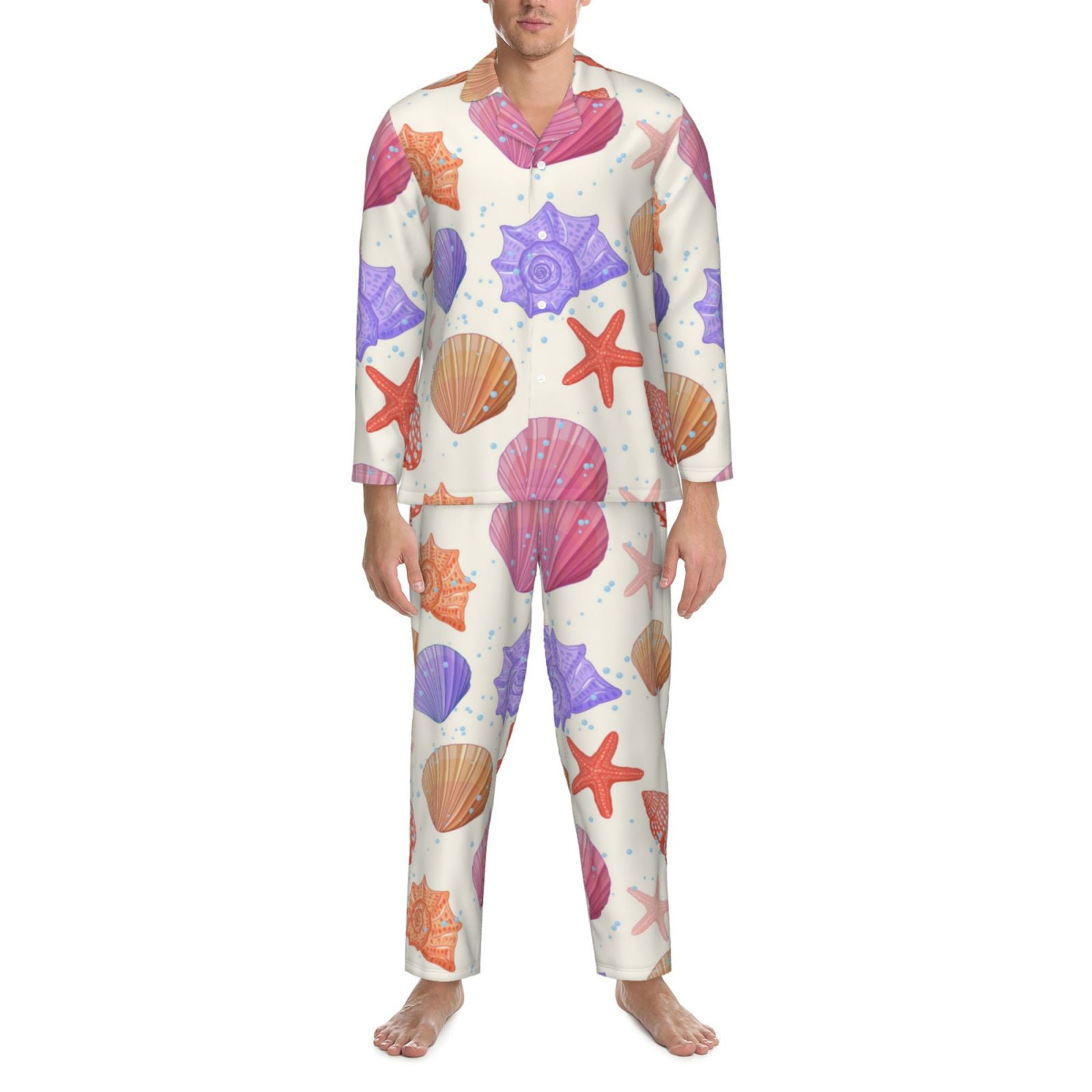 Mens Pajamas Set - Cute Cartoon Conch Shell Starfish Soft Comfy Long ...