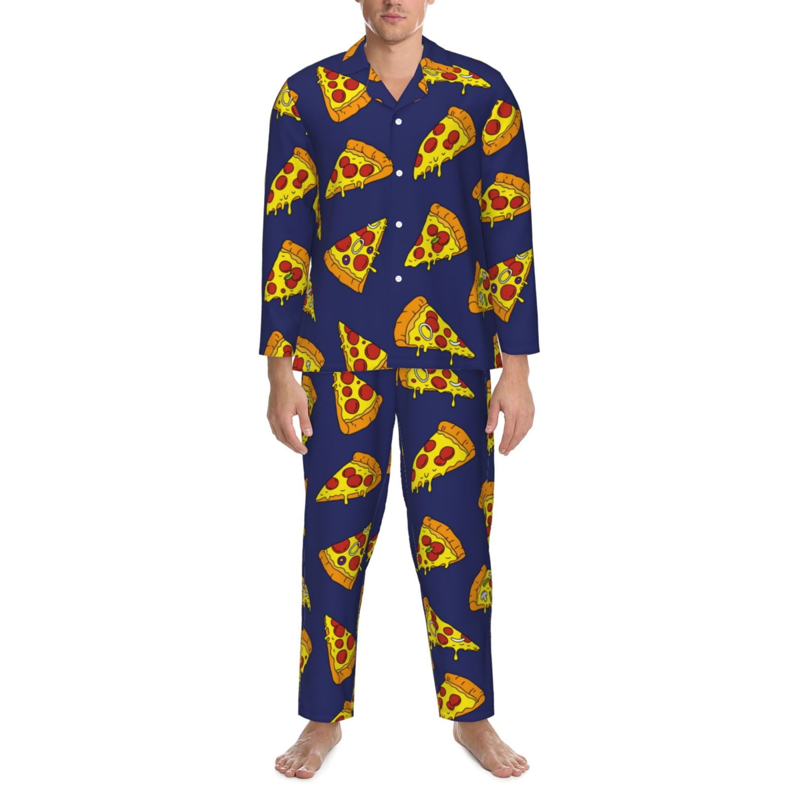 Mens Pajamas Set, Cute Pizza Sausage Button-Down Pajamas for Men Long ...