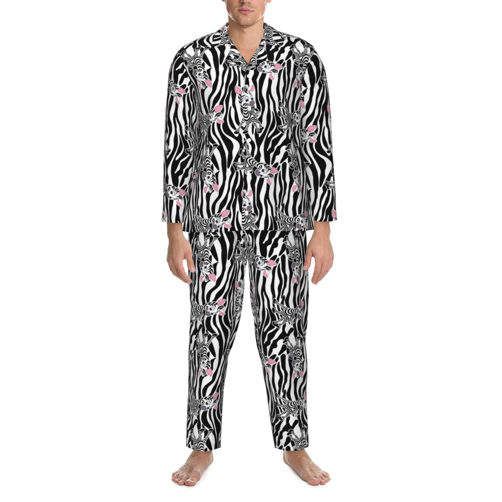 Mens Pajamas Set - Cute Zebra Cartoon Funny Print Comfy Long Sleeve ...