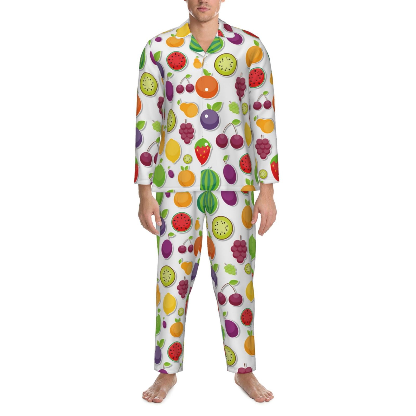 Mens Pajamas Set - Cute colorful fruits Soft Notched Collar Pajamas for ...