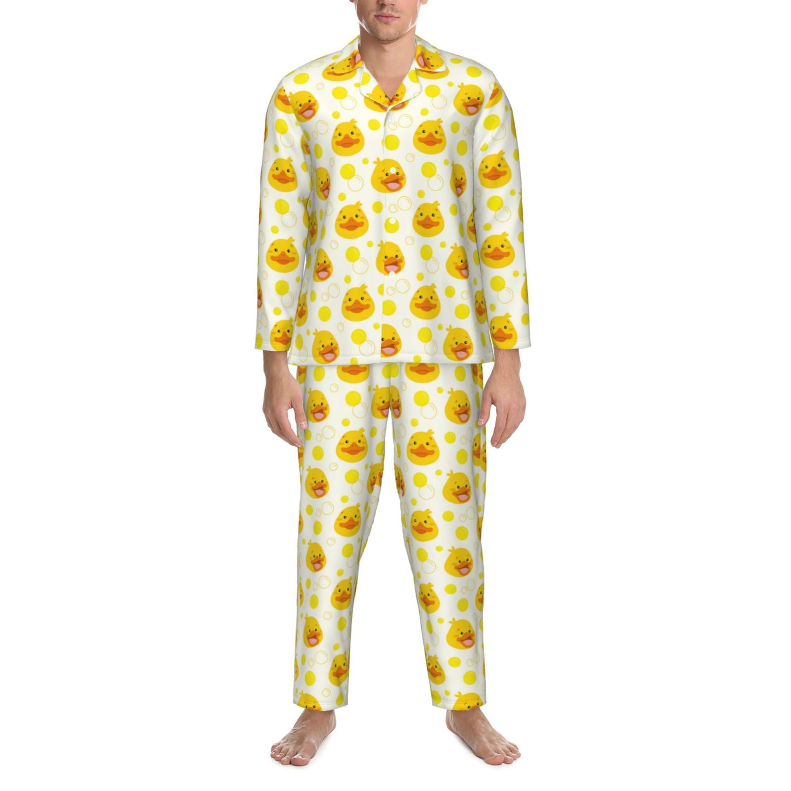Mens Pajamas Set - Ducky Cartoon Comfy Long Sleeve Button Up Pajama ...