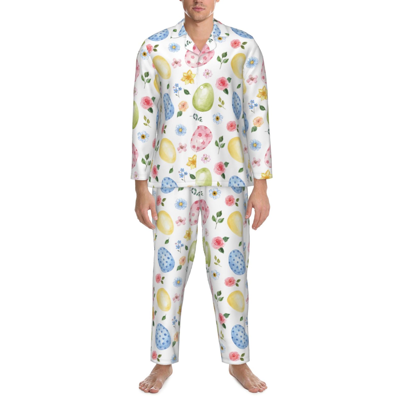 Mens Pajamas Set - Easter Egg3 Soft Comfy Long Sleeve Button Up Pajama ...