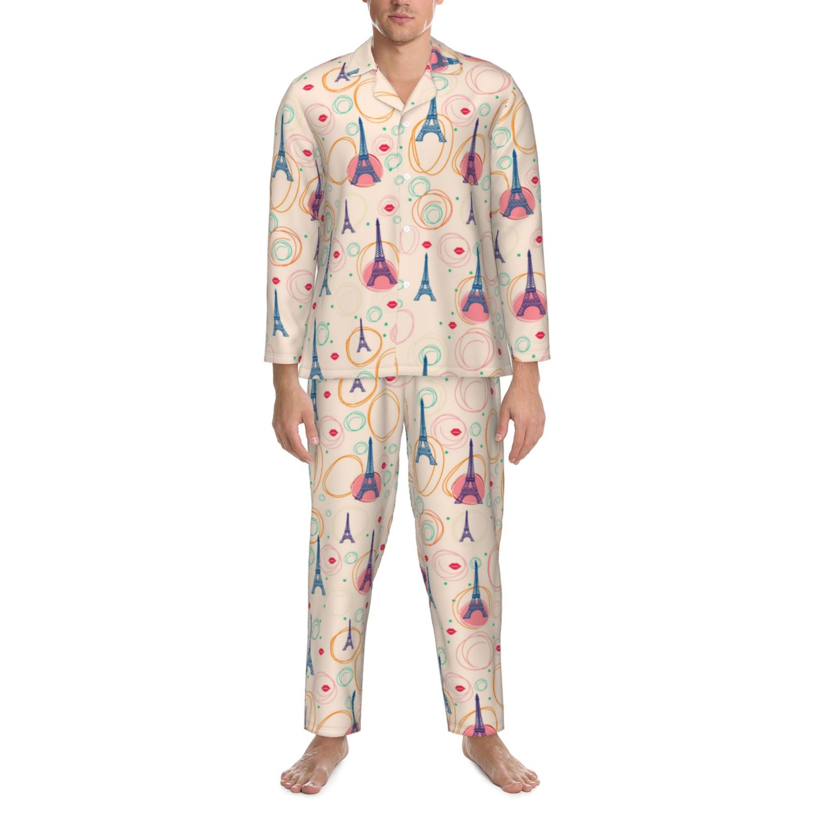 Mens Pajamas Set - Eiffel Tower Peppy Long Sleeve Pajamas for Men, Men ...