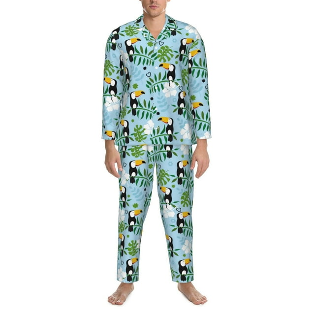 Mens Pajamas Set - Exotic bird toucan Long Sleeve Pajamas for Men, Men ...
