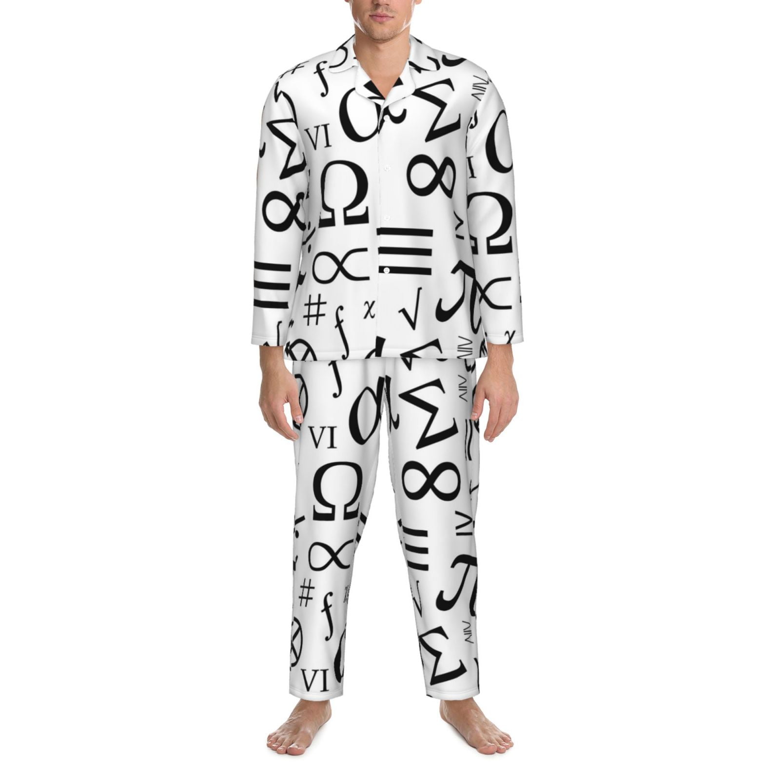 Mens Pajamas Set, Math Symbol Print funny Button-Down Pajamas for Men ...