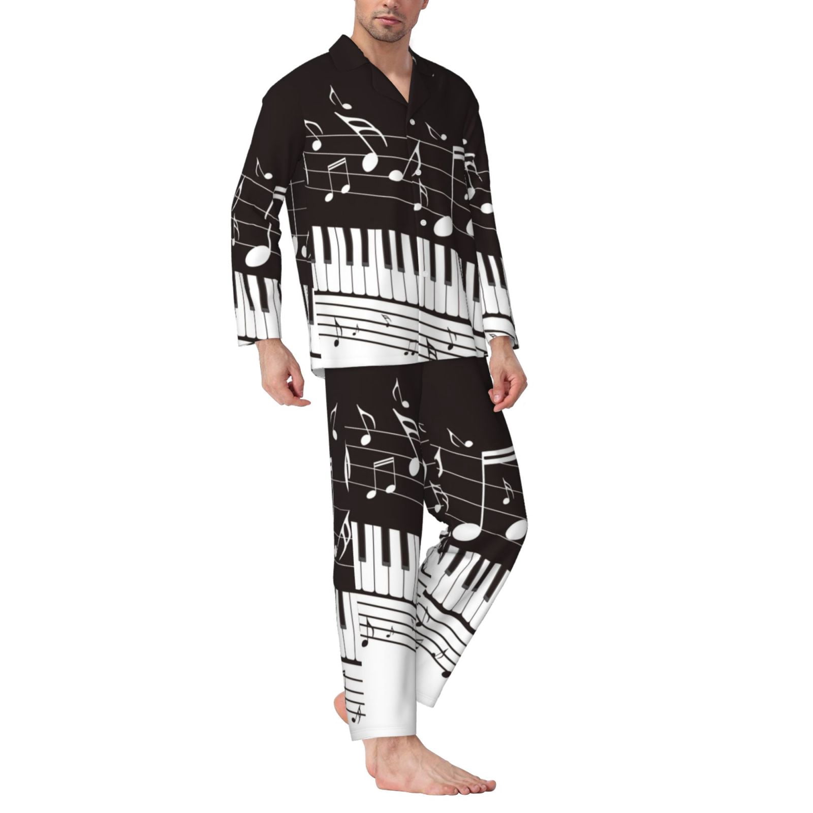 Mens Pajamas Set - Piano Keys With Musical Notes Comfy Long Sleeve ...