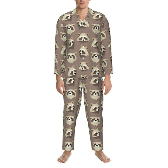 Mens Pajamas Set - Raccoon Soft Notched Collar Pajamas for Men Long ...