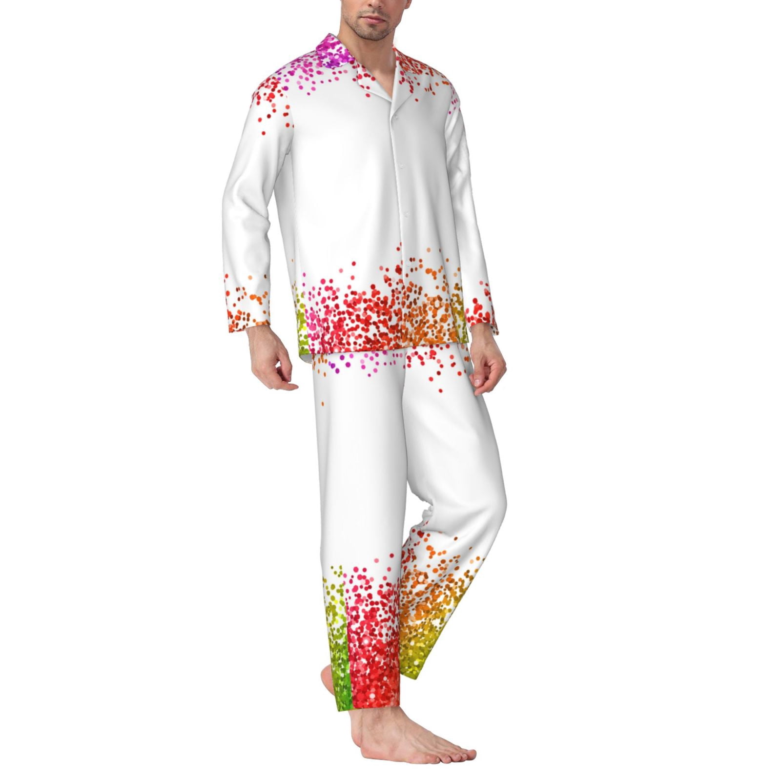 Mens Pajamas Set - Rainbow Glitter Frame Comfy Long Sleeve Button Up ...