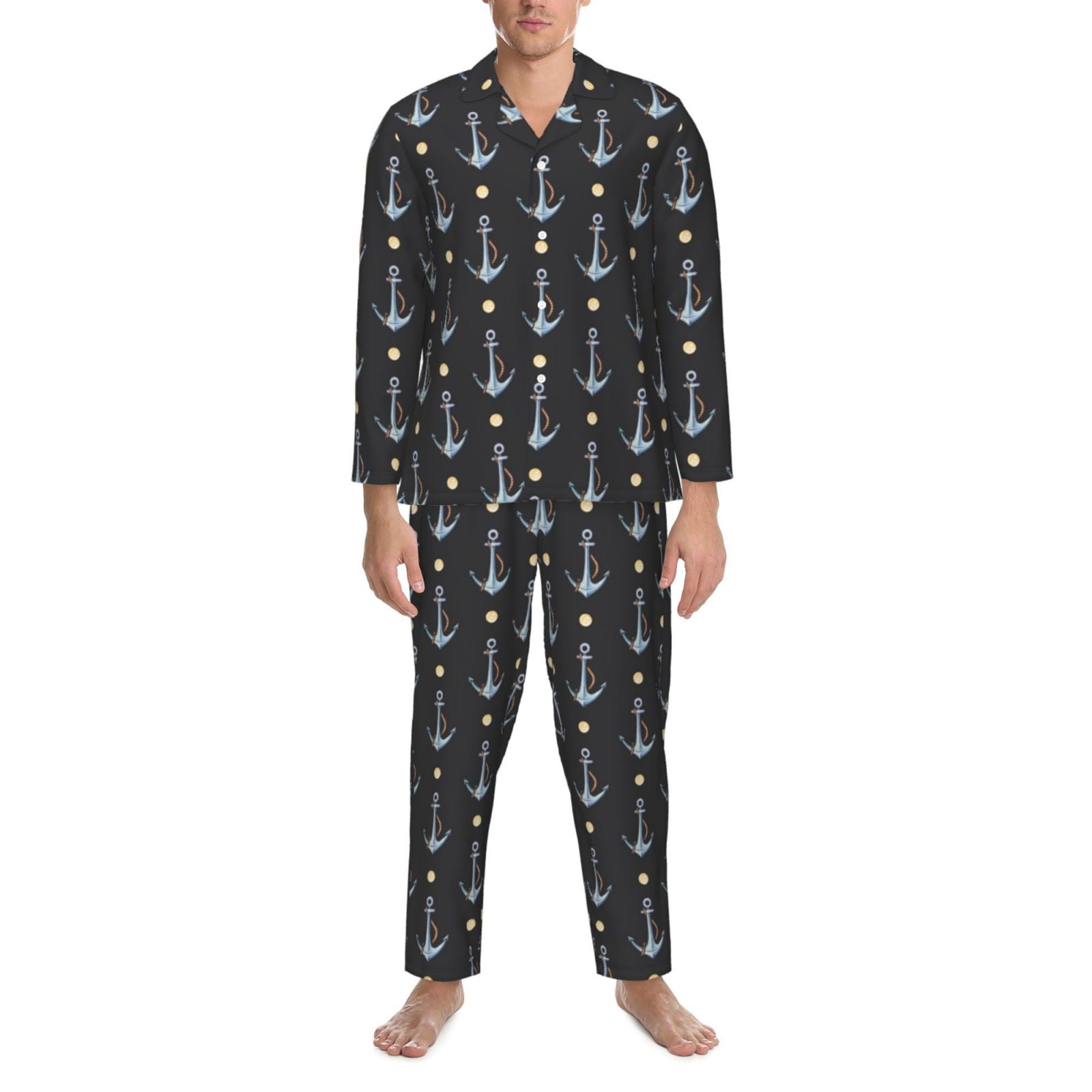 Mens Pajamas Set - Ship Anchors Rope Black Cool Comfy Long Sleeve ...