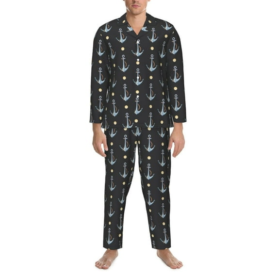 Mens Pajamas Set - Ship Anchors Rope Black Cool Comfy Long Sleeve ...