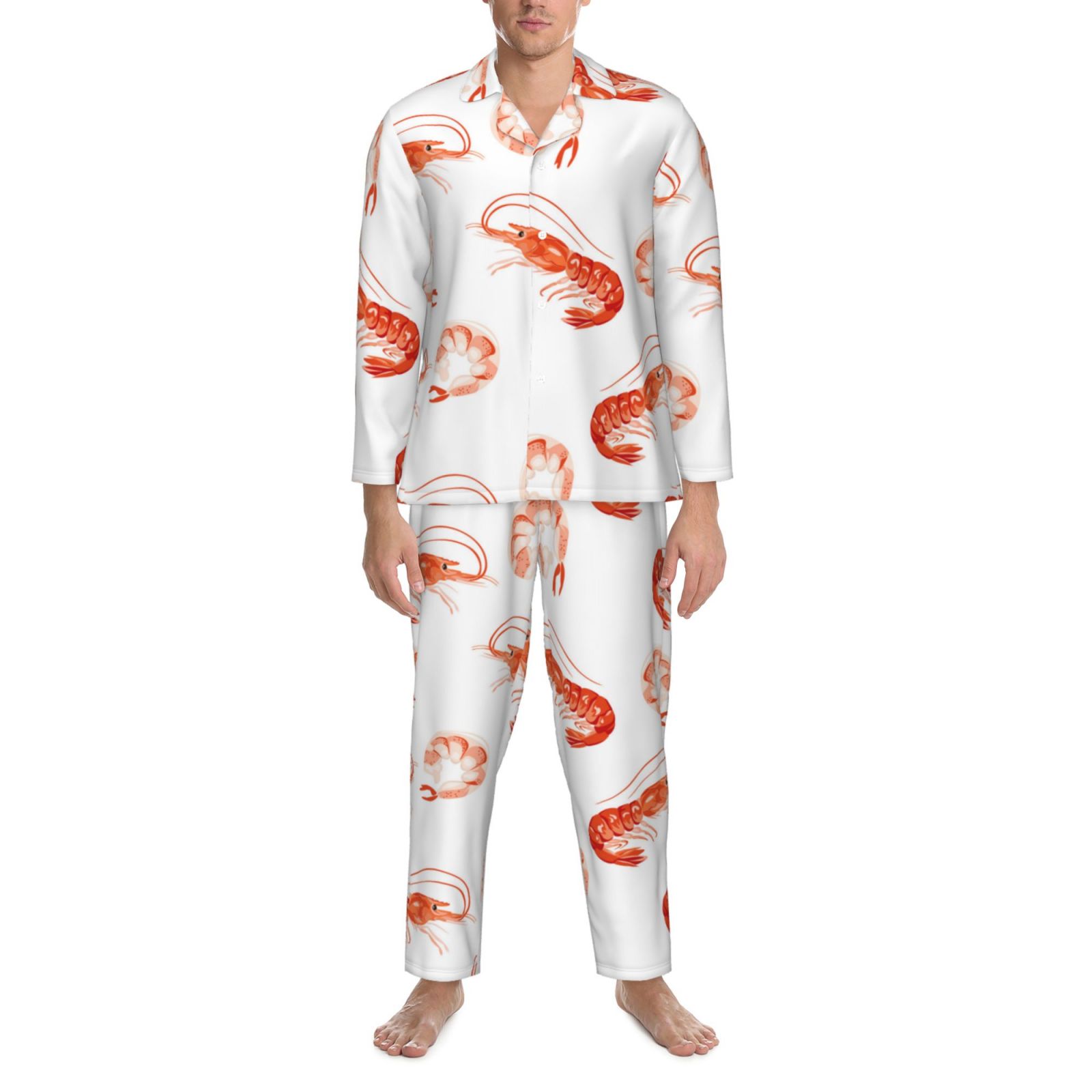 Mens Pajamas Set - Shrimp No.9034 Soft Notched Collar Pajamas for Men ...