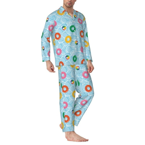 Mens Pajamas Set - Swim Rings Floating Comfy Long Sleeve Button Up ...