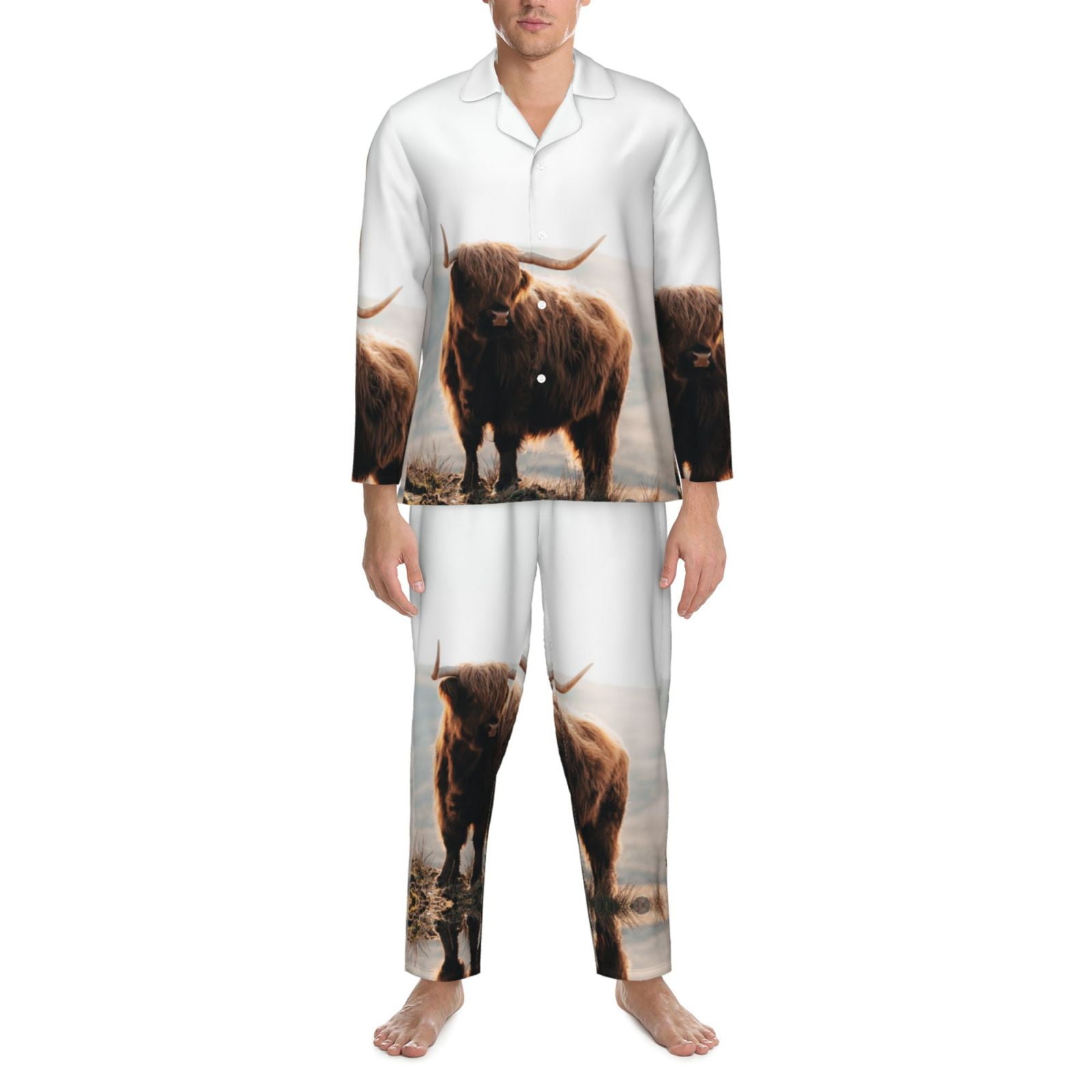 Mens Pajamas Set - Yak Cute Z Soft Comfy Long Sleeve Button Up Pajama ...
