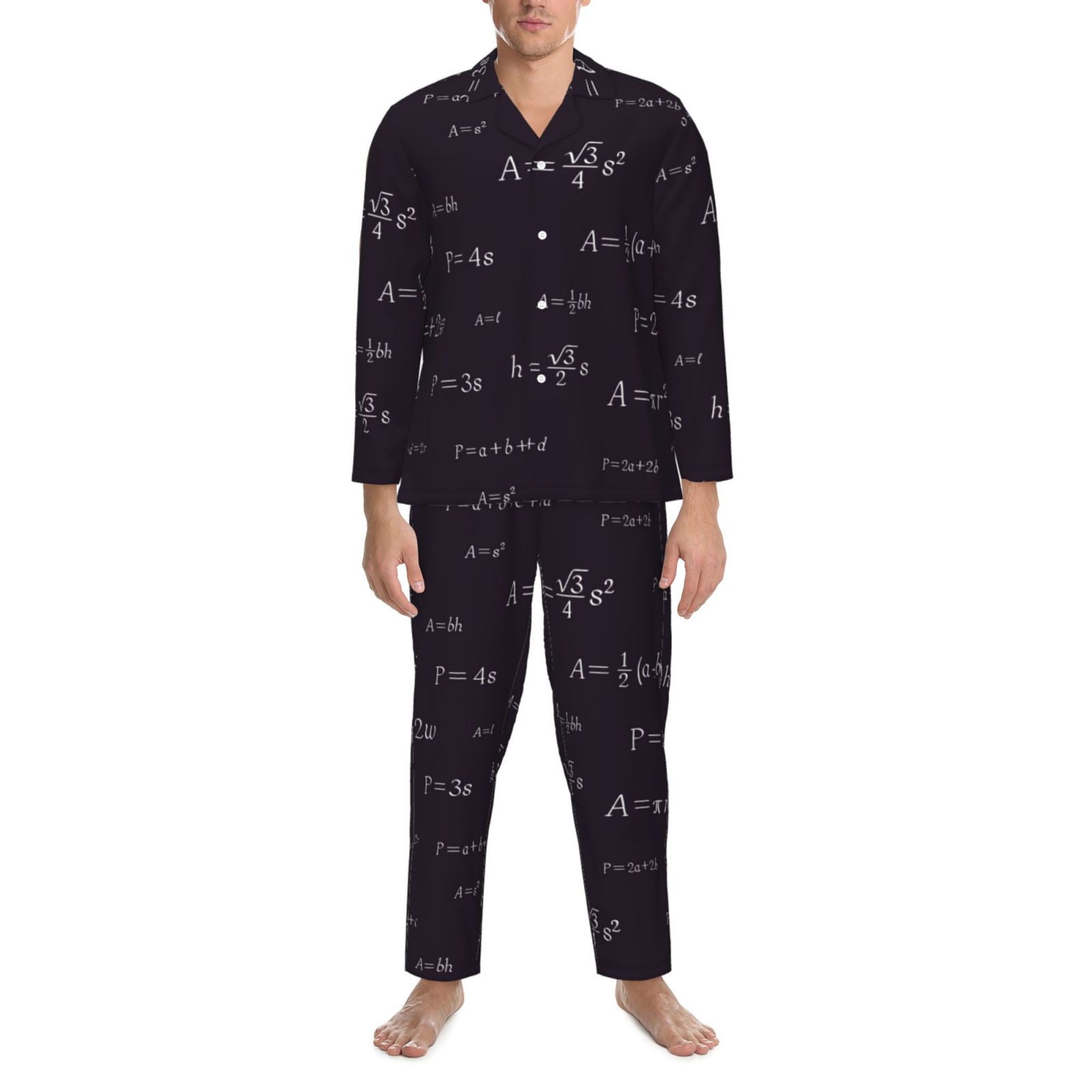 Mens Pajamas Set, black Math Print funny Button Down Long Sleeve ...