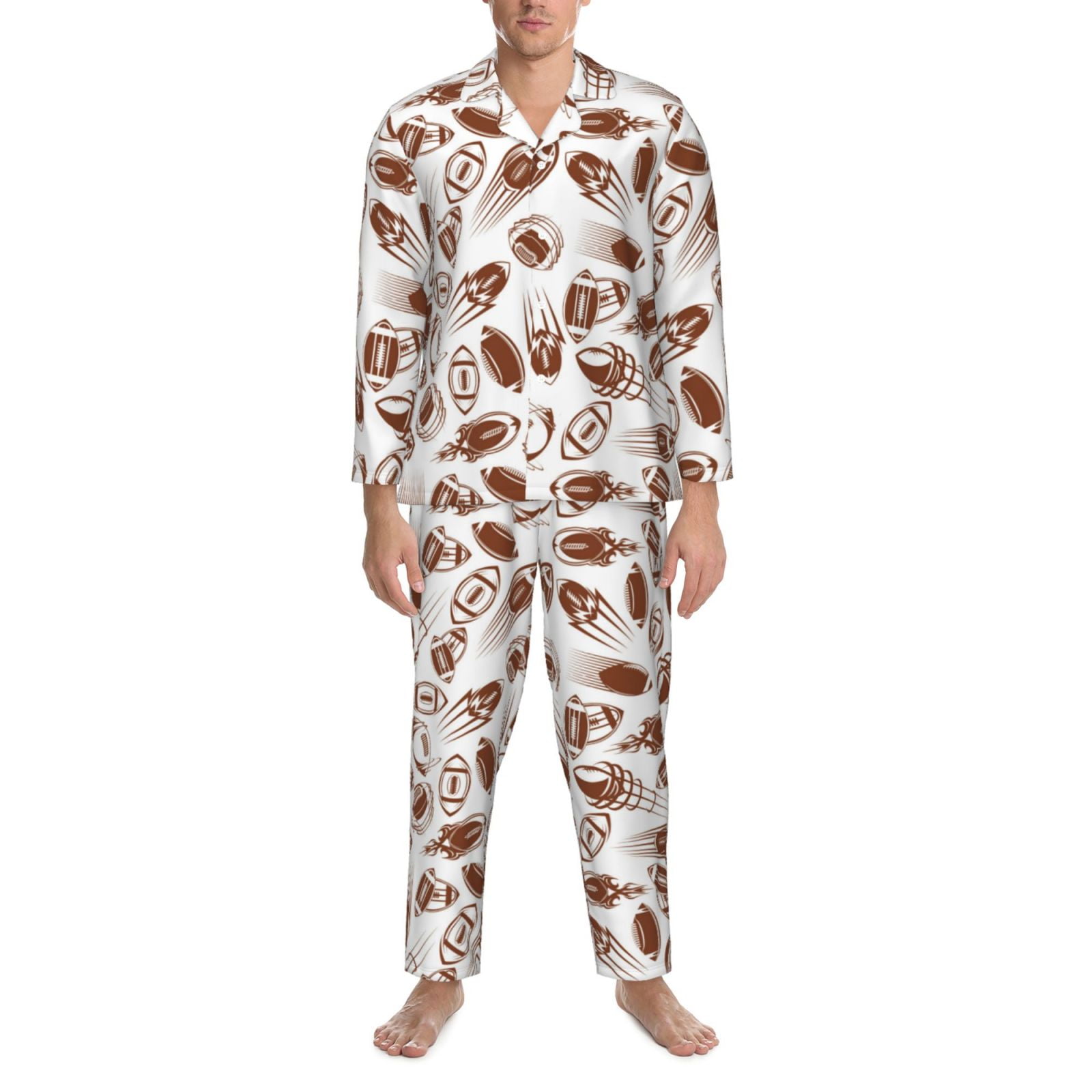 Mens Pajamas Set - rugby style Soft Comfy Long Sleeve Button Up Pajama ...
