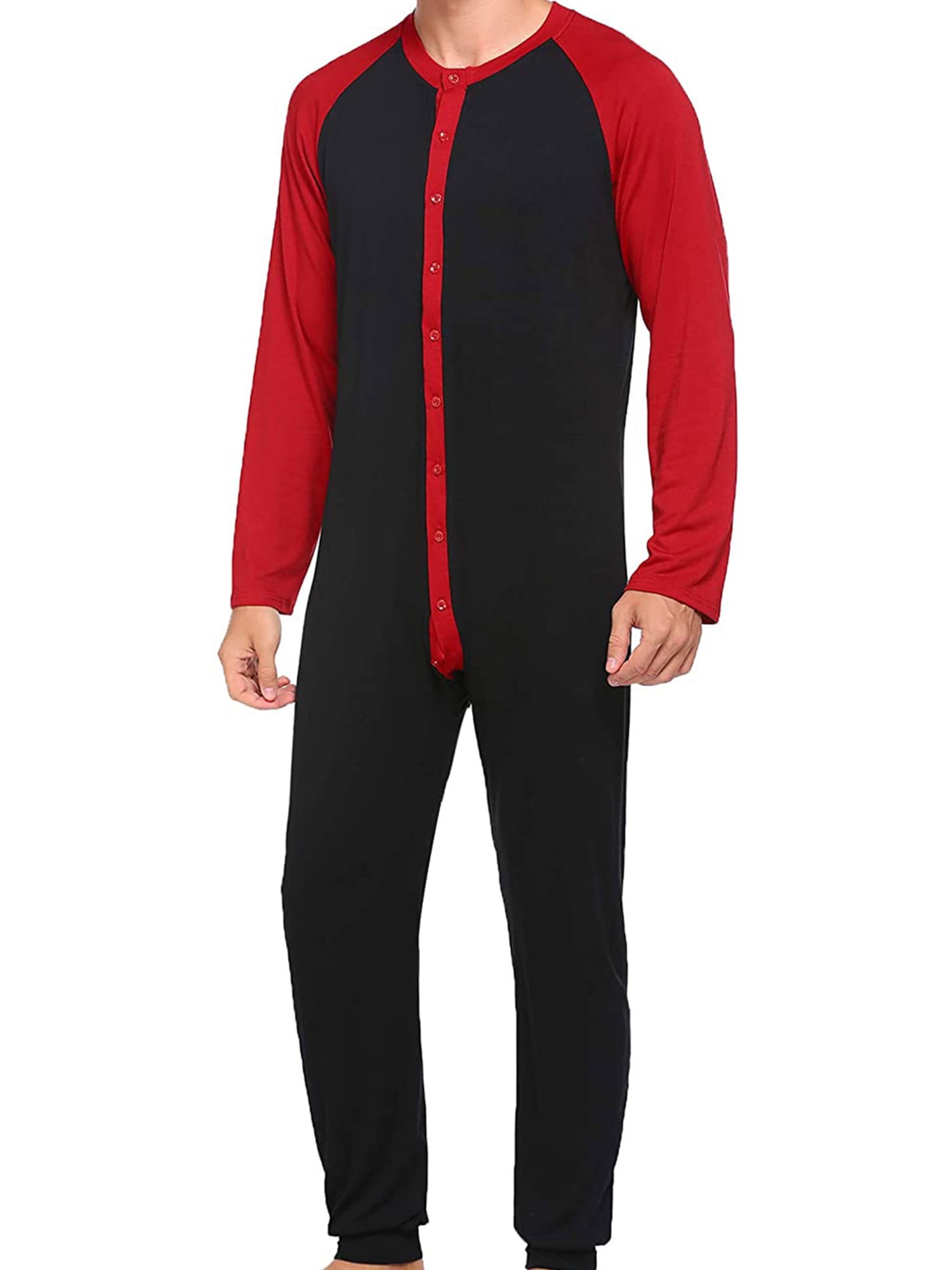 Men's Night Suit Pajamas, Ultra Soft Thermal Patchwork One Piece with ...
