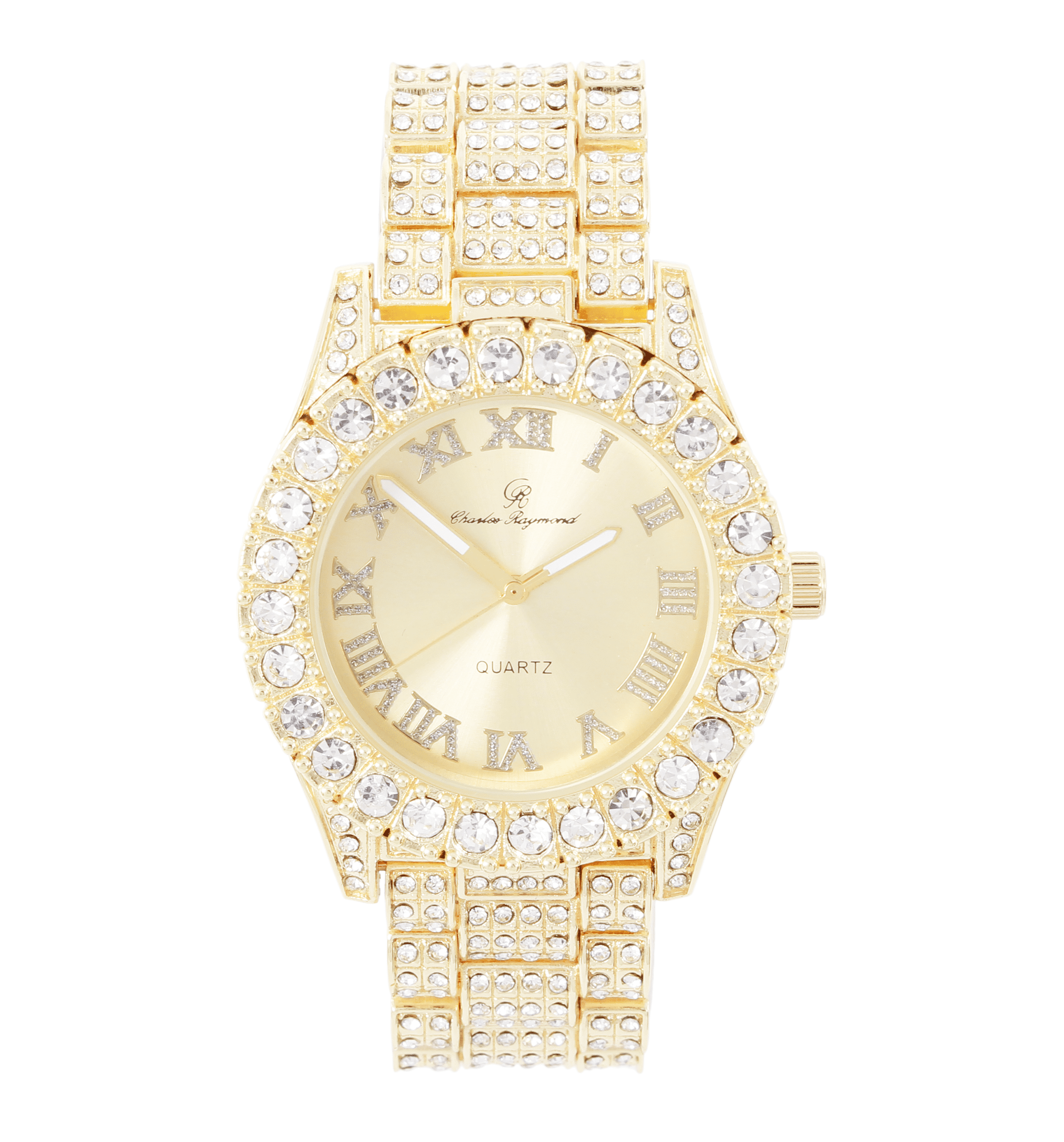 Mens Pale Gold Big Rocks with Roman Numerals Fully Iced Out Colorful ...