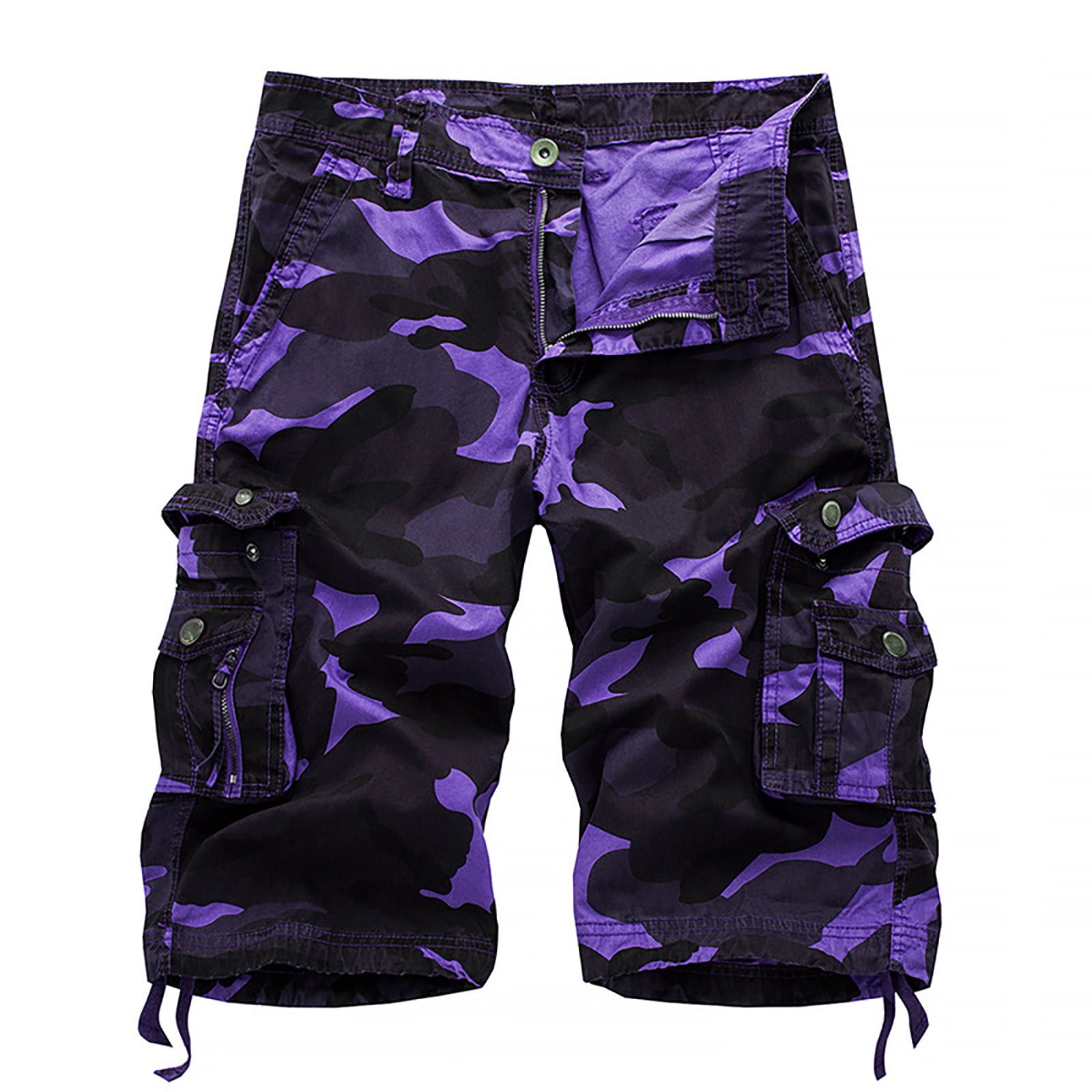 Mens Pants Cargo Shorts Buttons Knee Length Multi Pockets Camouflage ...