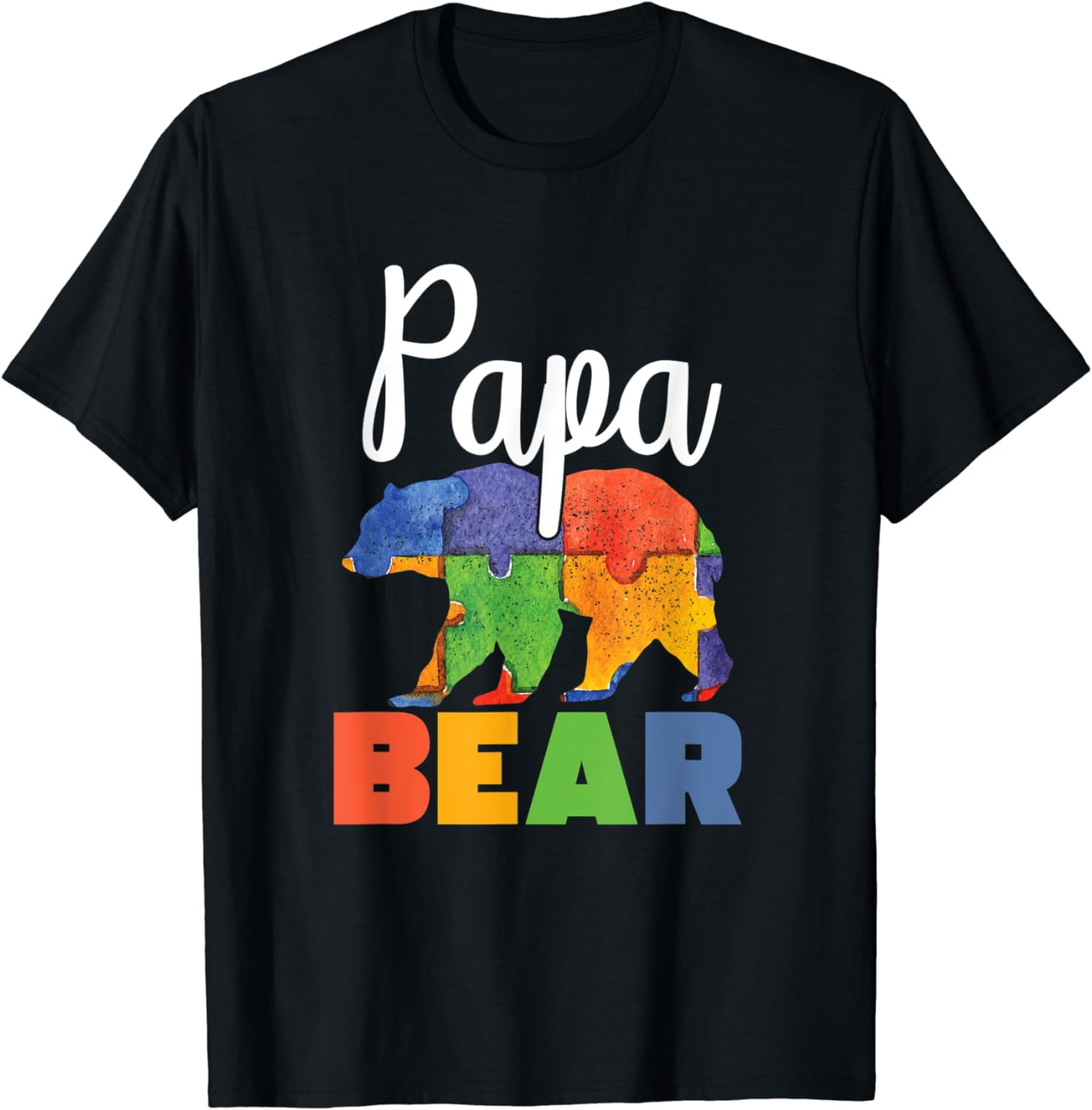 Mens Papa Autism Bear Puzzle Ribbon Awareness Autistic ASD T-Shirt ...