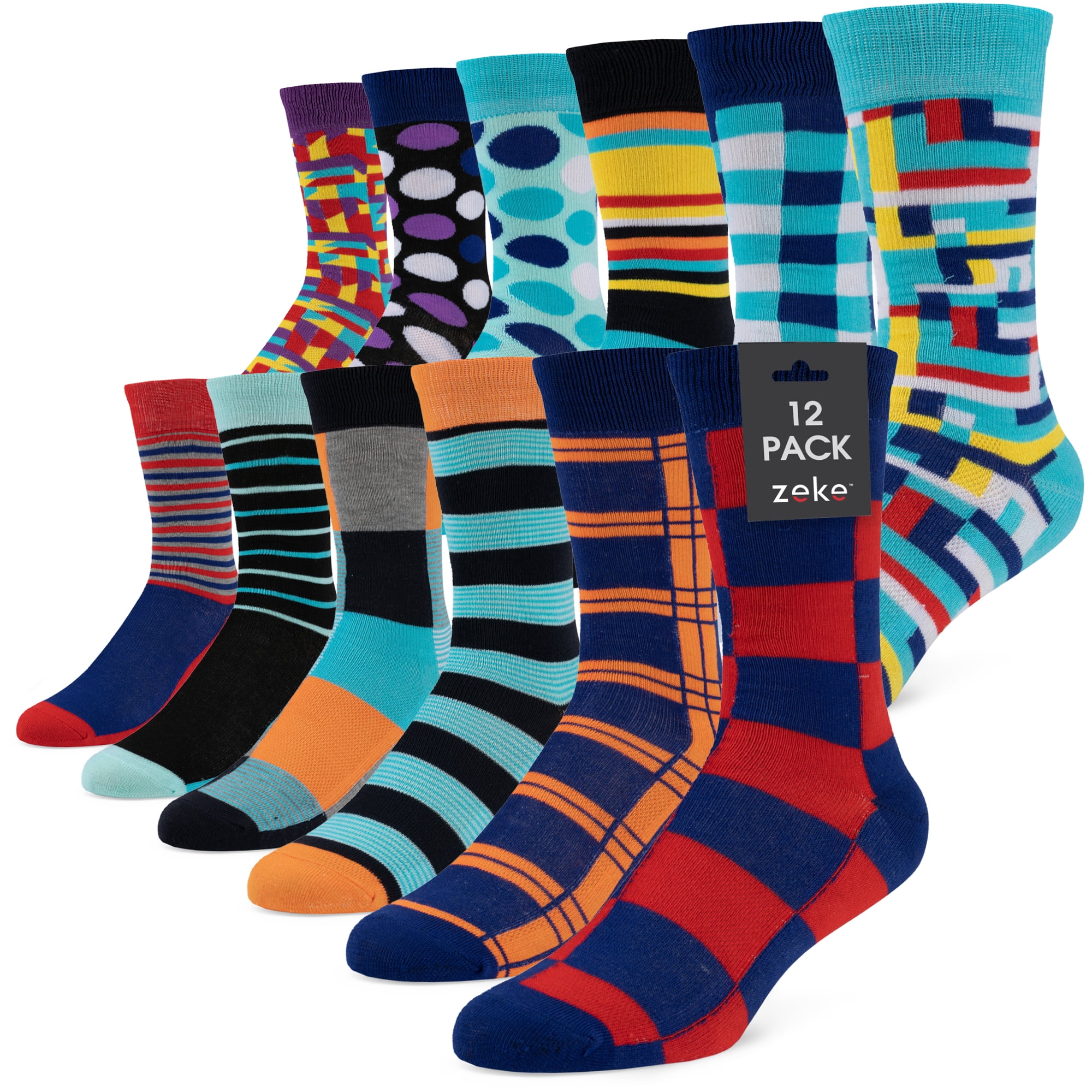 Mens Pattern Dress Funky Fun Colorful Socks 12 Assorted Patterns Size ...